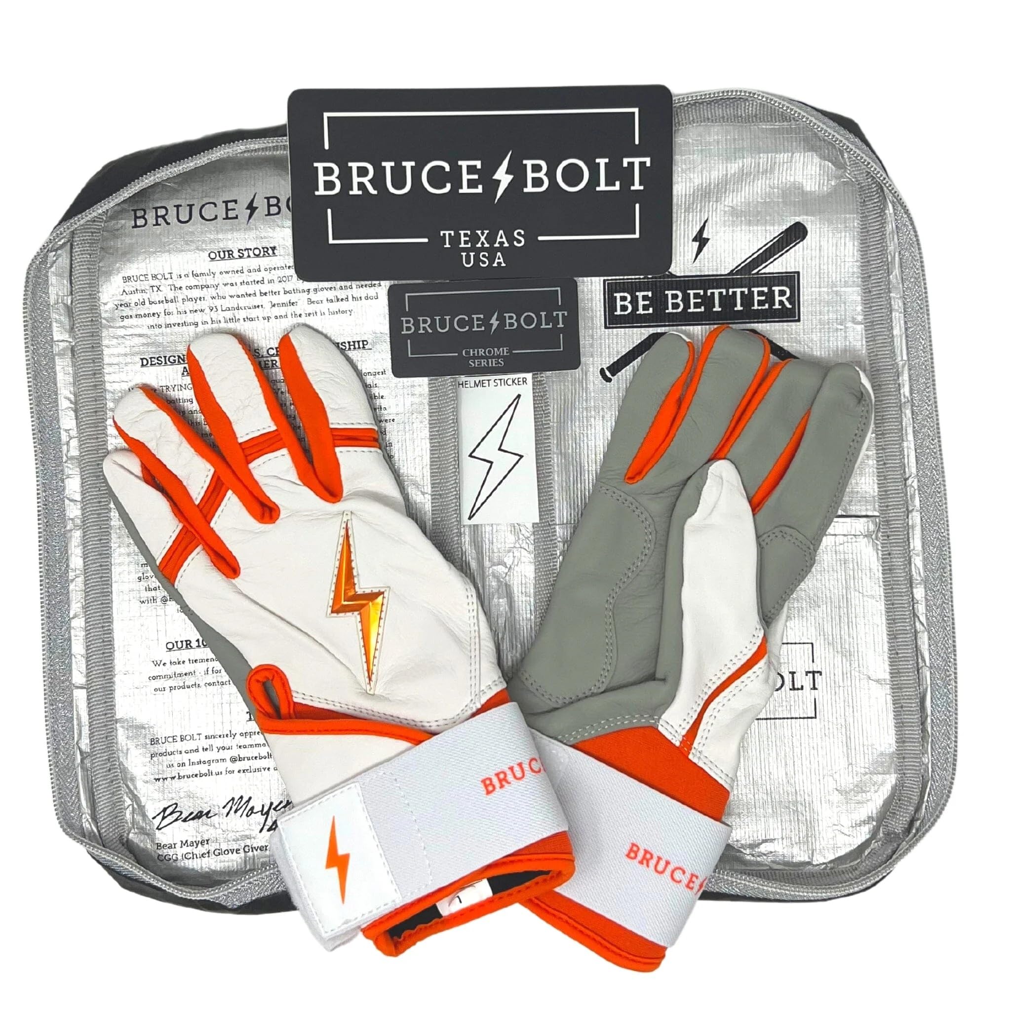 Snapklik.com : BRUCE BOLT Chrome Series Long Cuff Orange Batting Glove