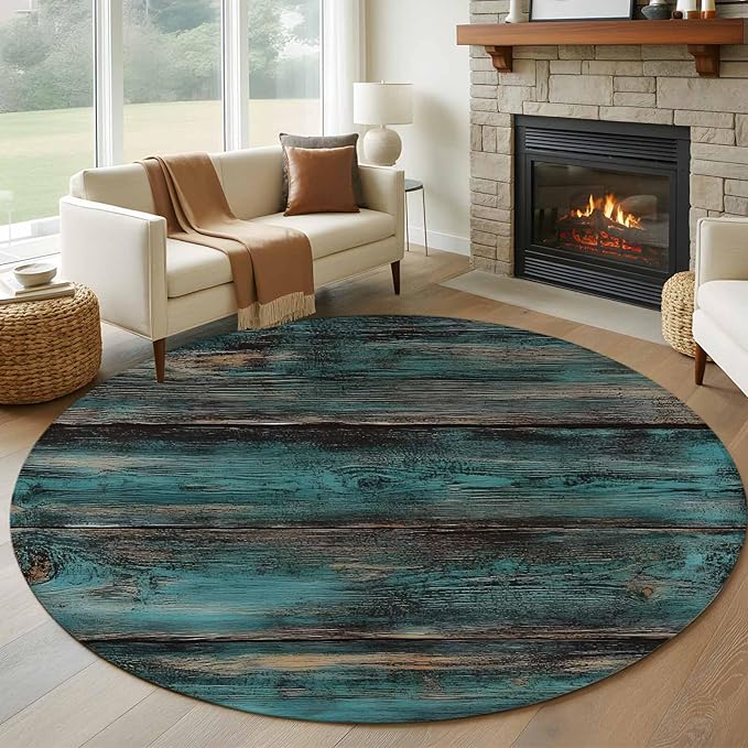 Amazon.com: DecorLovee Large Round Rug 8Ft Washable Non-Slip, Teal ...