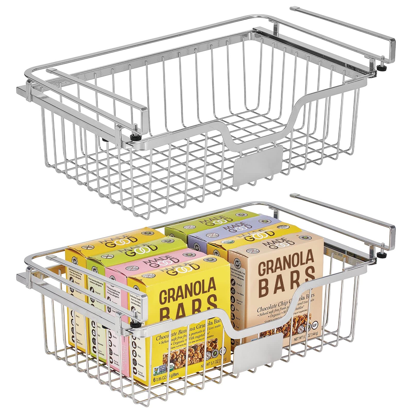 mDesign Wire Under Shelf Organizer for Cabinet - Sliding Basket for ...