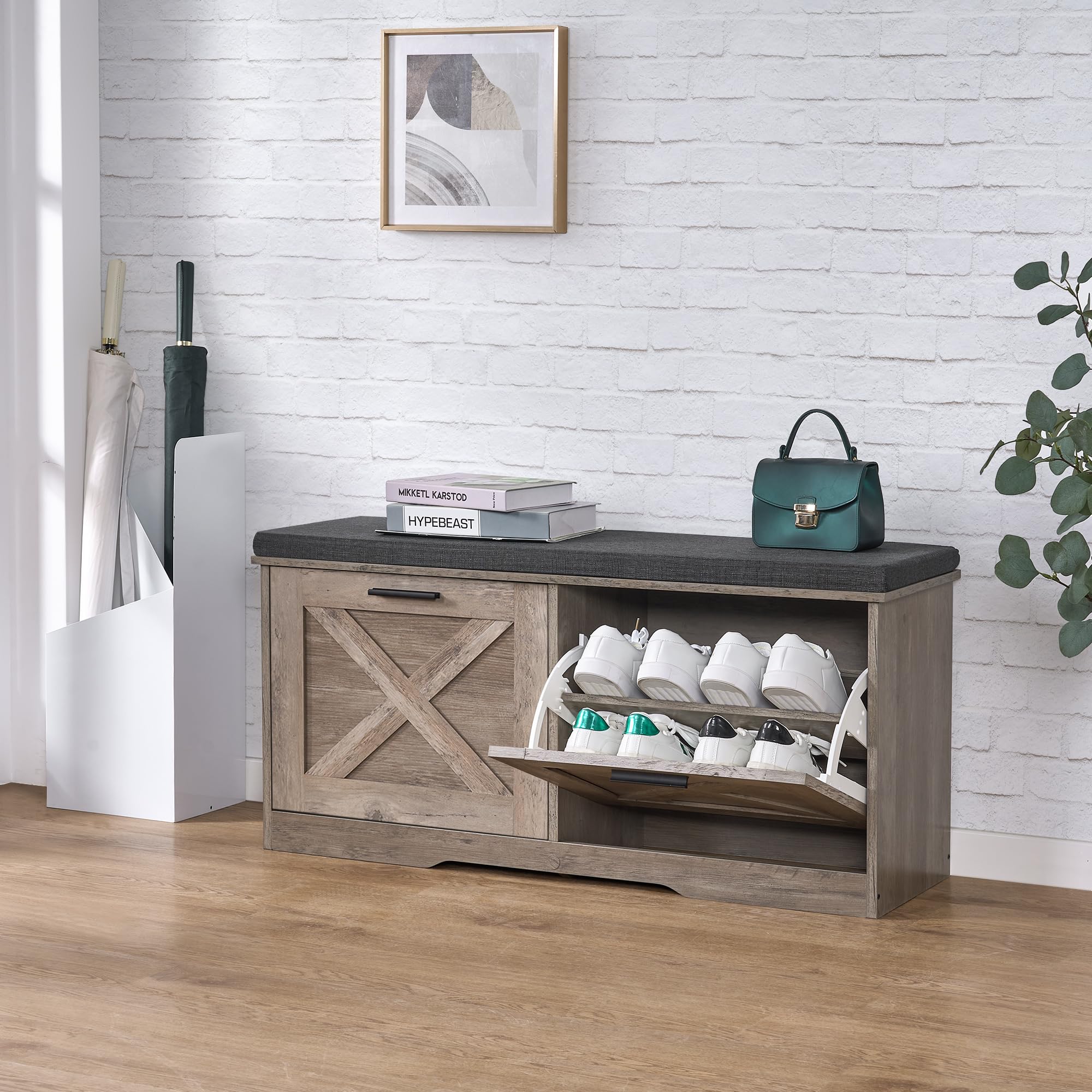 Amazon.com: Homleke Shoe Storage Bench with 2 Flip Drawers, Entryway ...
