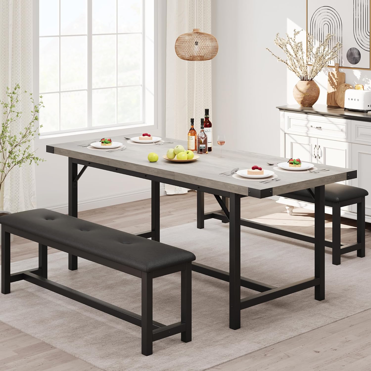 Amazon.com - IDEALHOUSE 3 Piece Dining Table Set for 4-6, 63 ...