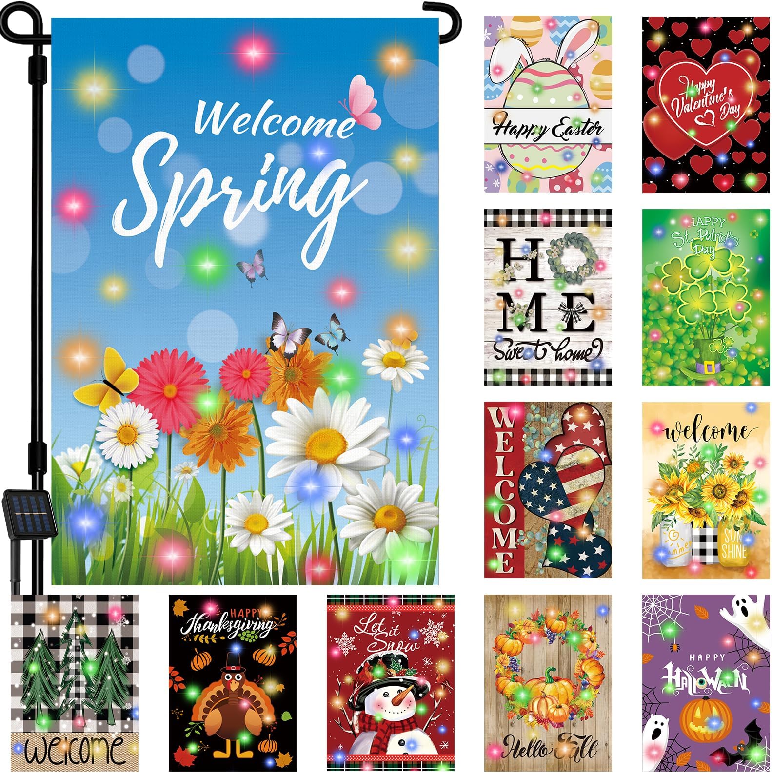 Amazon.com : Spring Garden Flag,8 Lighting Modes Solar LED Hello Spring ...