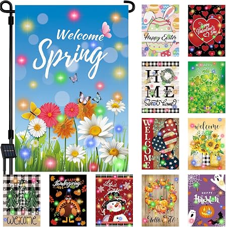 Amazon.com : Lighted Seasonal Garden Flags Set of 12 Double Sided 12 x ...