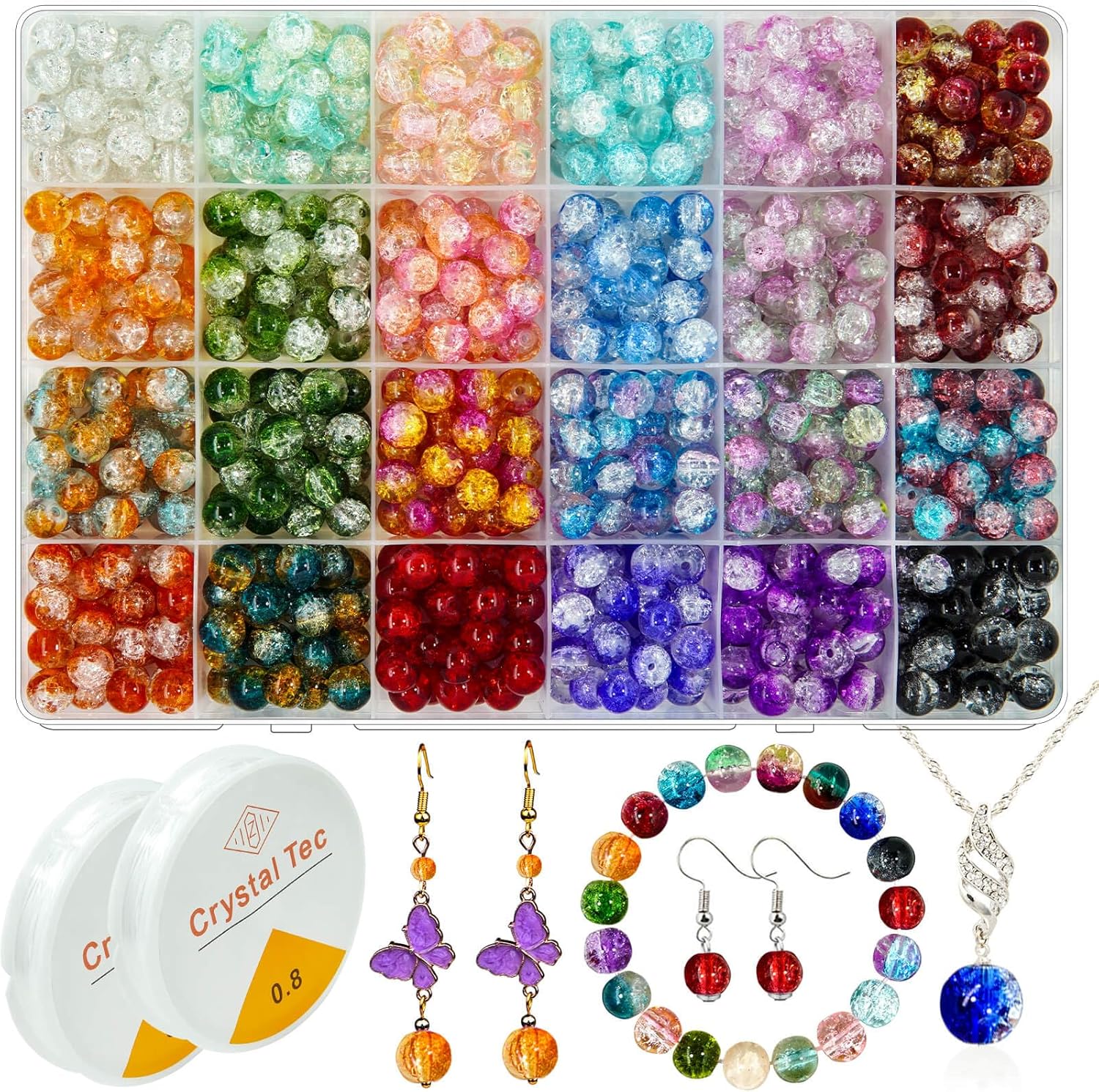 Amazon.com: 720PCS 8mm Glass Beads for Jewelry Making Kit, Crackle ...