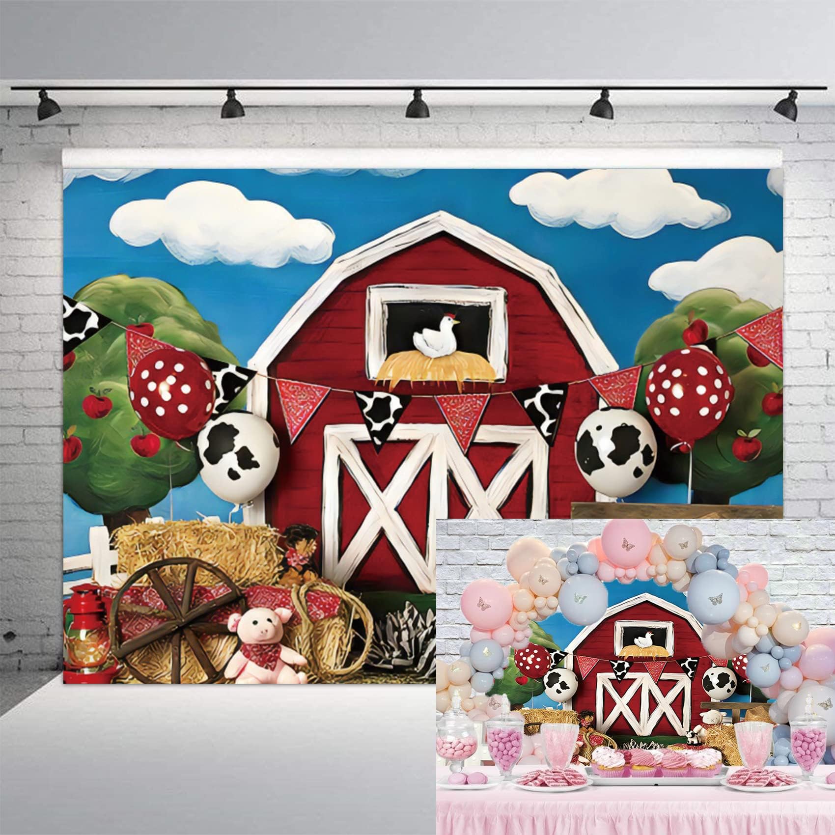 Amazon.com : 7x5ft Red Farm Party Photo Backdrop Cute Farm Animals Barn ...