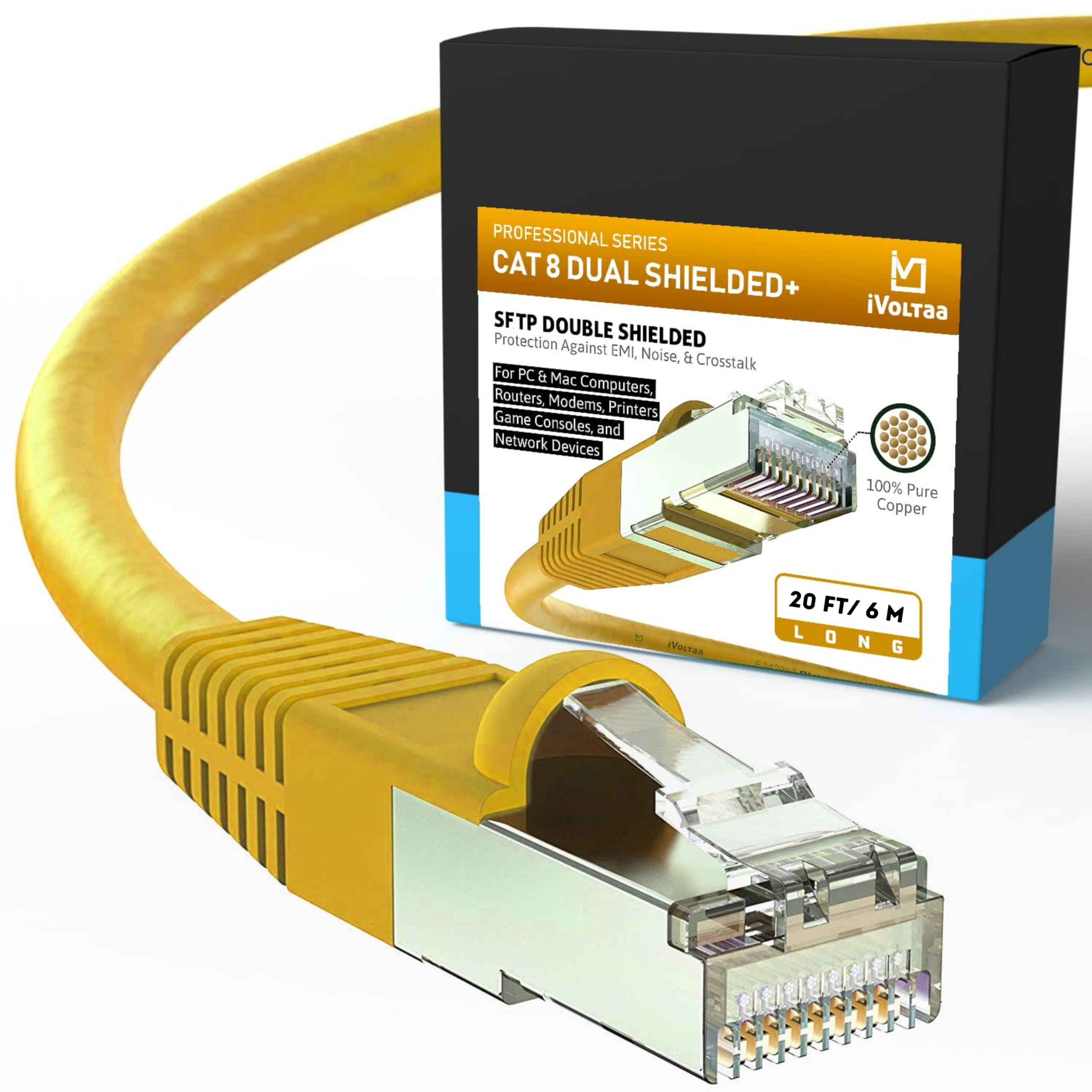 iVoltaa Ethernet Cable CAT8 Cable Dual Shielded+ (SSTP) Professional ...