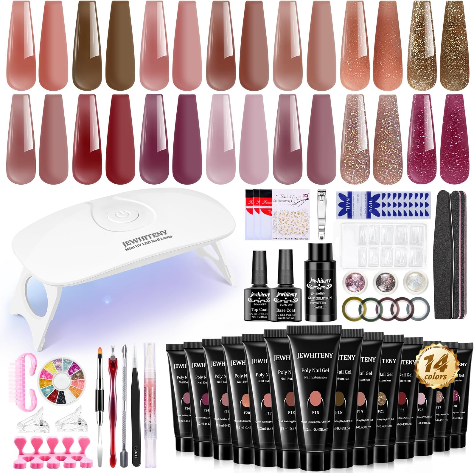 Amazon.com: JEWHITENY Poly Gel Nail Kit - Poly Gel Kits 14PCS ...