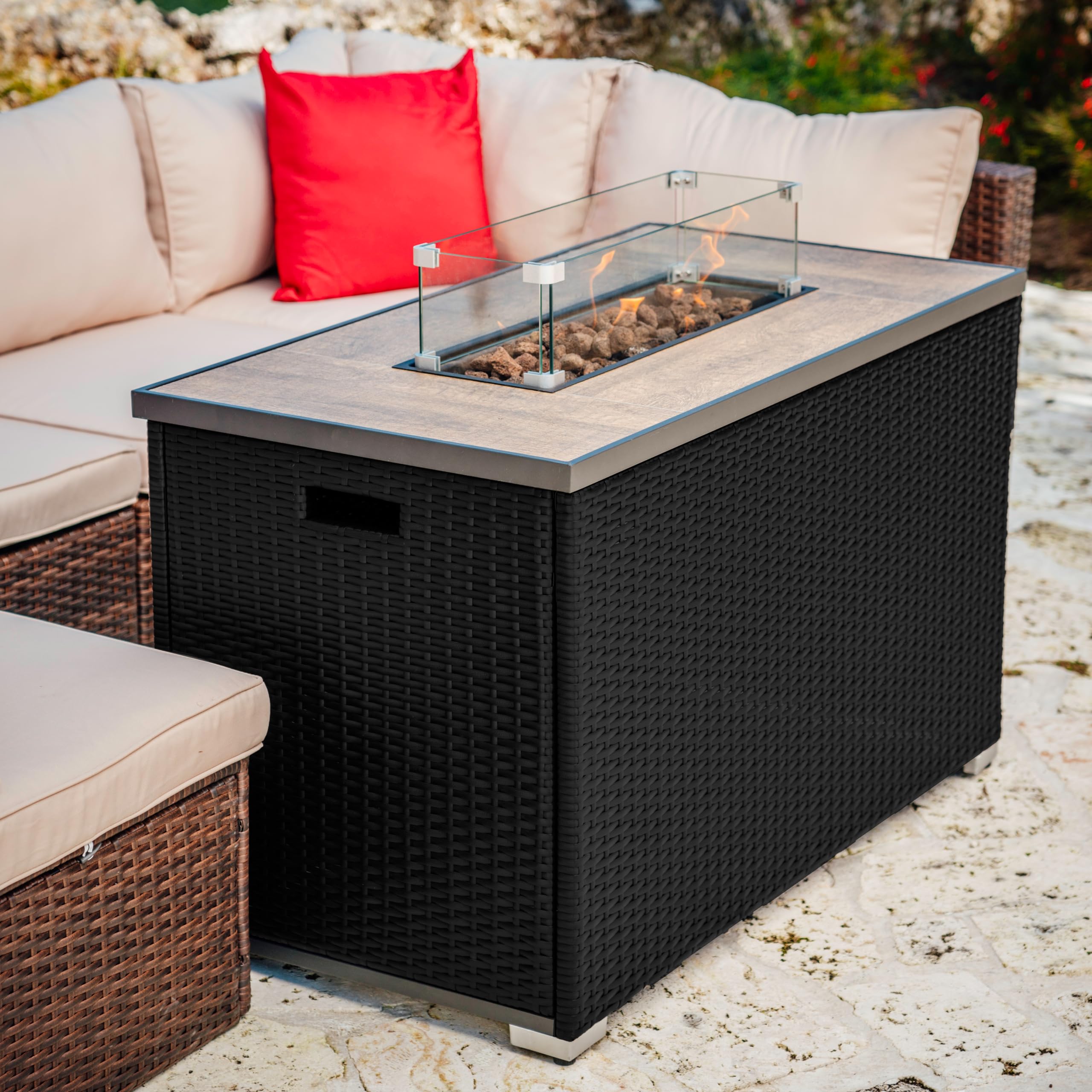 Coffee Table Fire Pit Propane Fire Pit Table With Waterproof Cover And ...