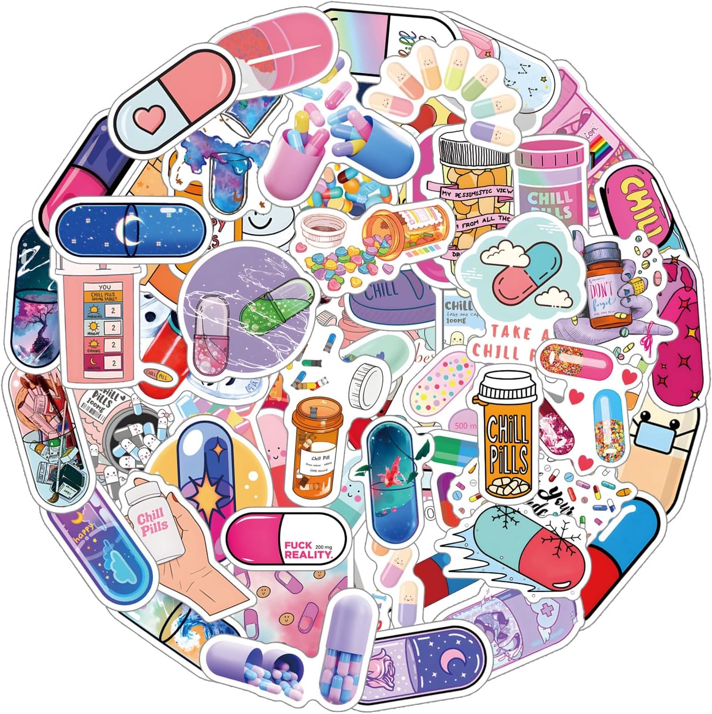 Amazon.com: 65Pcs Pill Stickers Pack,Cartoon Aesthetic Vinyl Waterproof ...