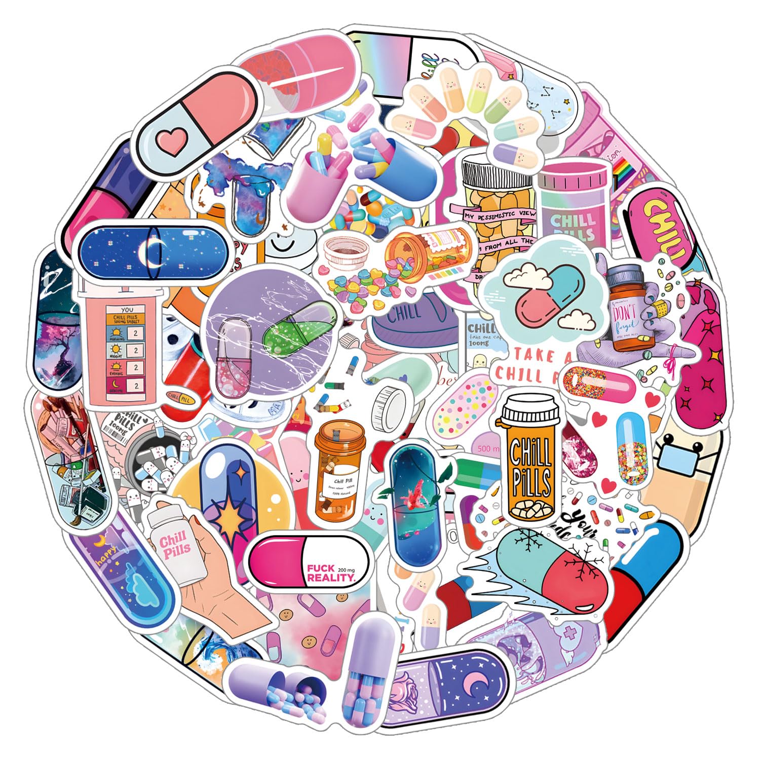 Amazon.com: 65Pcs Pill Stickers Pack,Cartoon Aesthetic Vinyl Waterproof ...