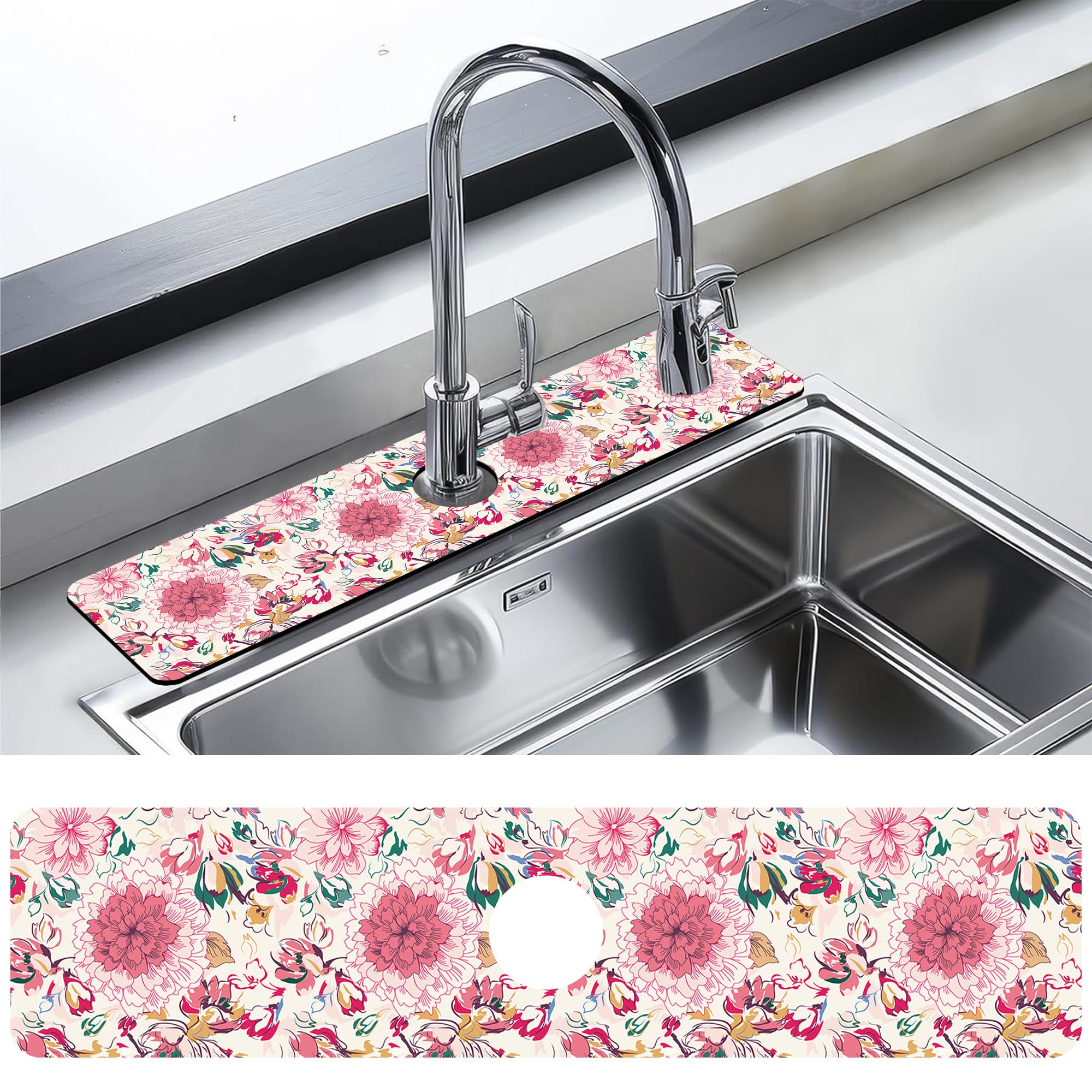 Amazon.com: Kitchen Faucet Mat Artistic Floral Kitchen Sink Splash ...