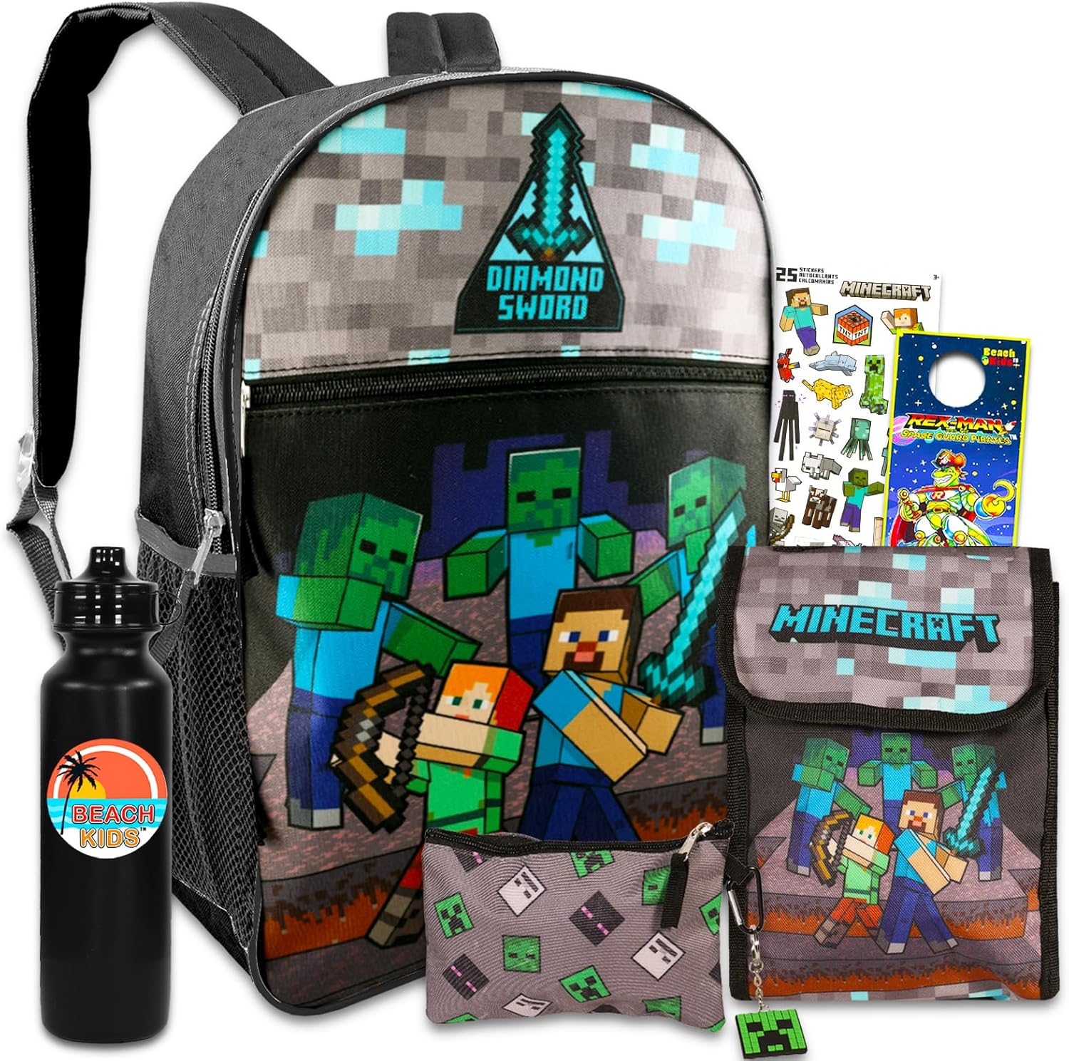 Amazon.com | Minecraft Backpack with Lunch Bag Set - Minecraft School ...