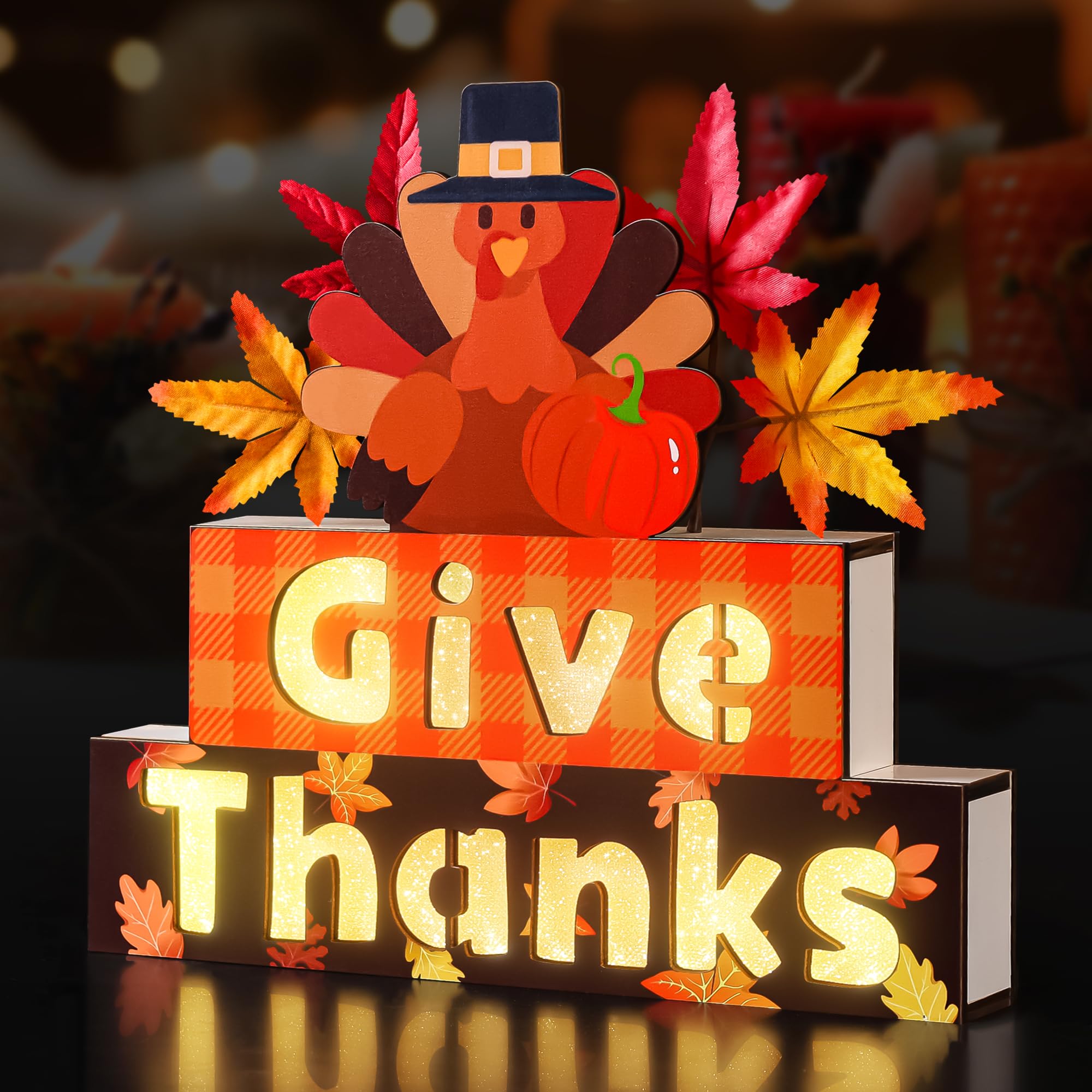Amazon.com: Happy Thanksgiving Sign, Fall Thanksgiving Wooden Block ...