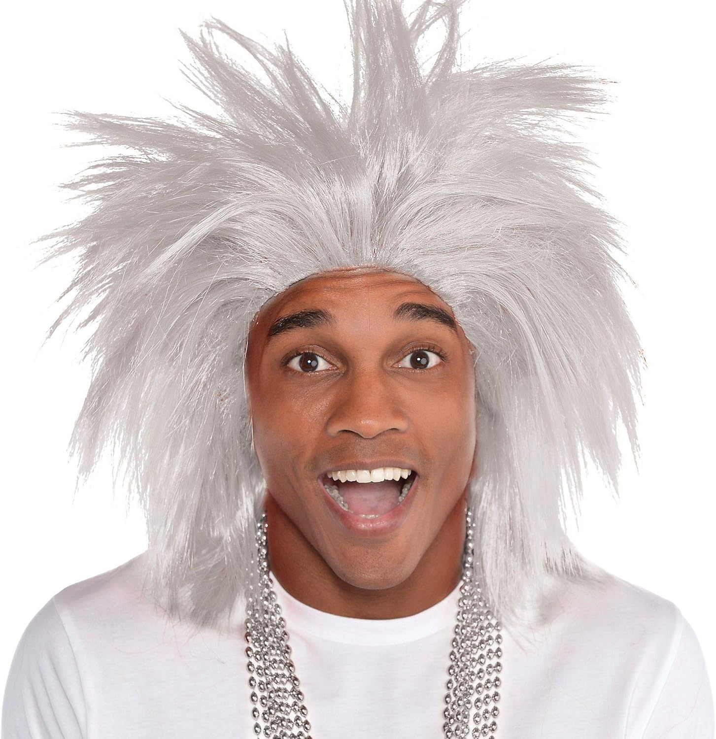 Amazon.com: Amscan Faux Crazy Costume Unisex Wig, 1 piece, Silver ...