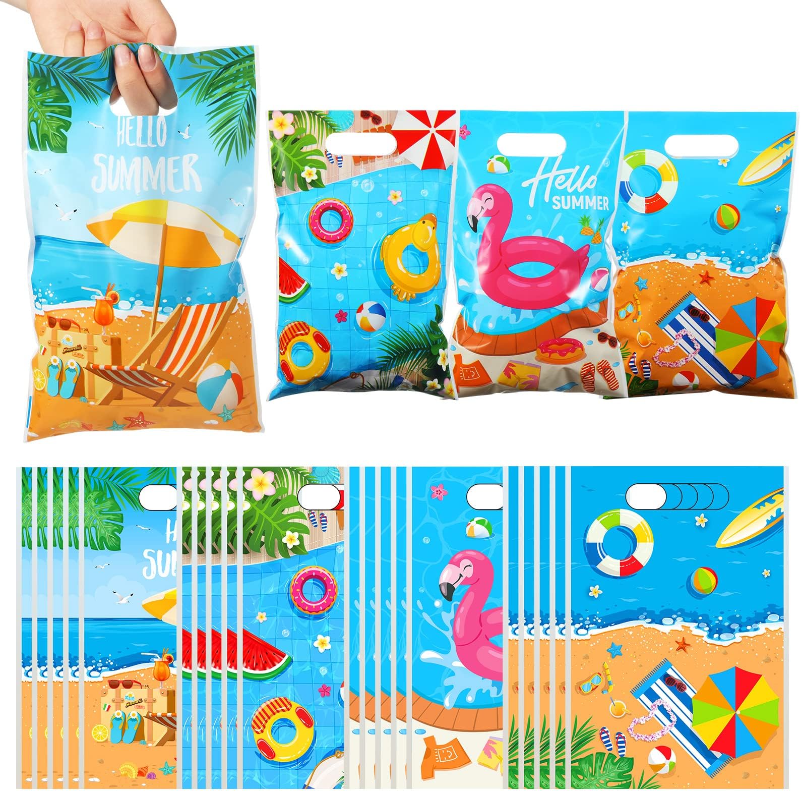 Amazon.com: Windyun 100 Pieces Summer Party Favor Bags Beach Party ...