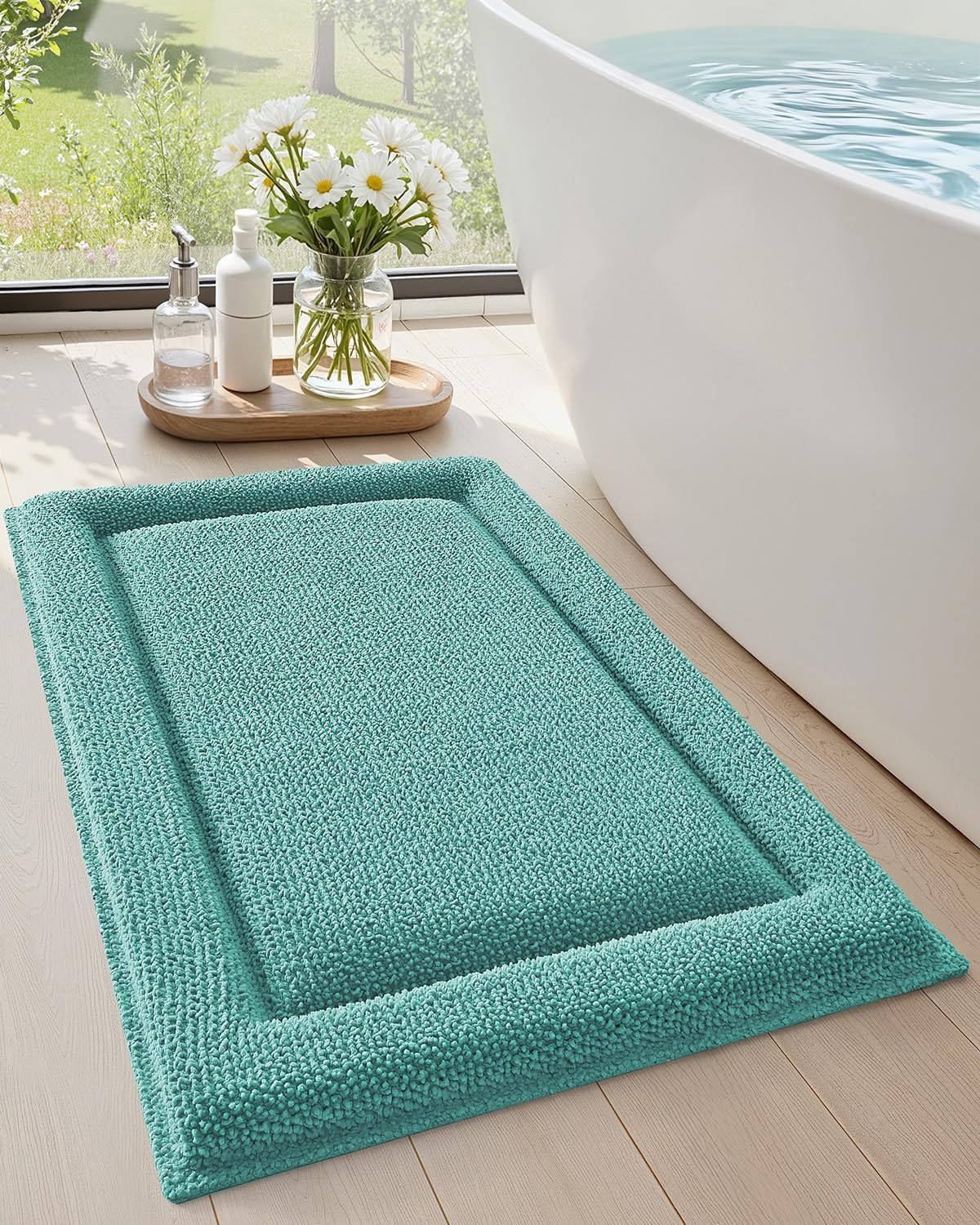 Amazon.com: Color&Geometry Ultra Soft Chenille Green Bathroom Rugs, Non ...