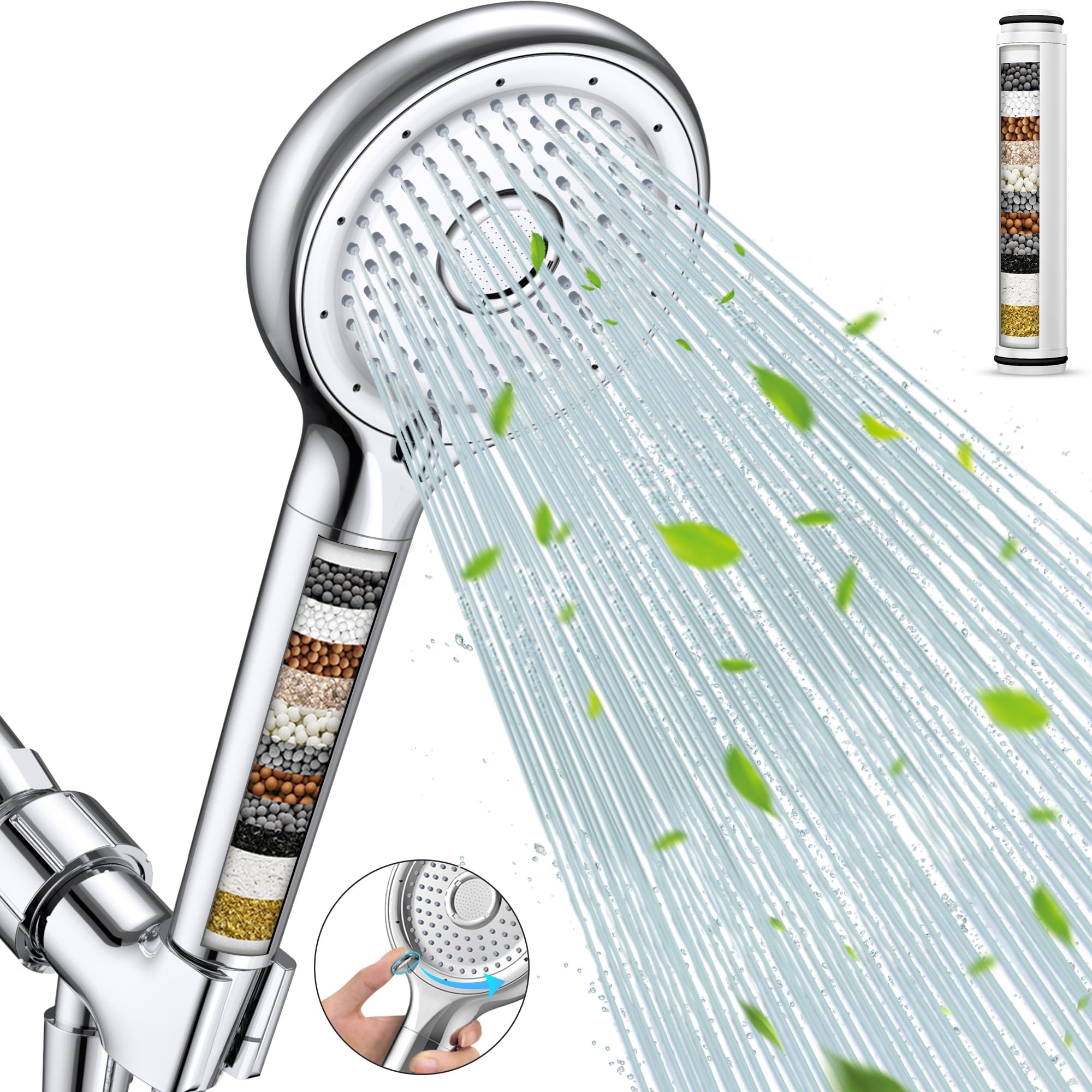 PWERAN Filtered Shower Head with Handheld, High Pressure 3 Spray Mode ...