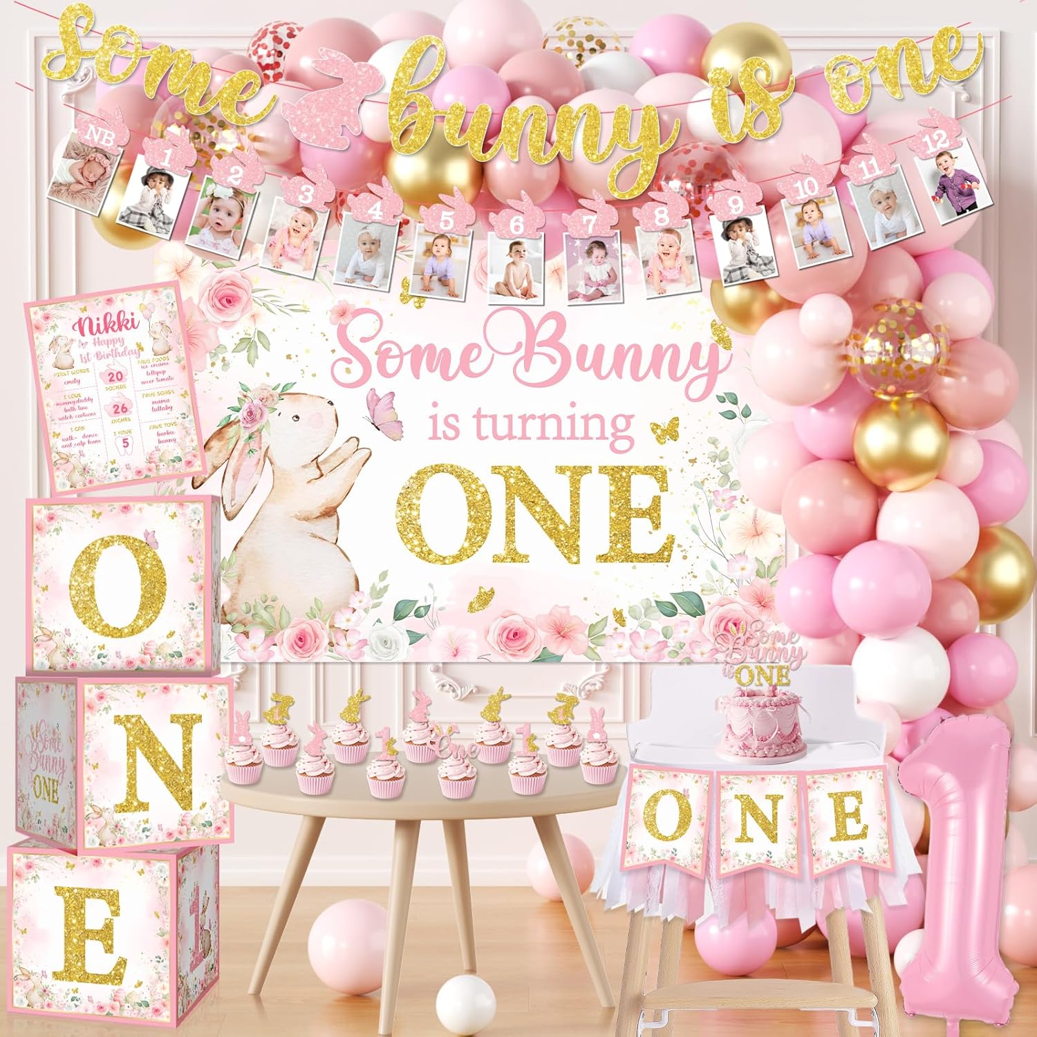 Amazon.com: Some Bunny Is One Decorations, 142Pcs 1st Birthday Some ...