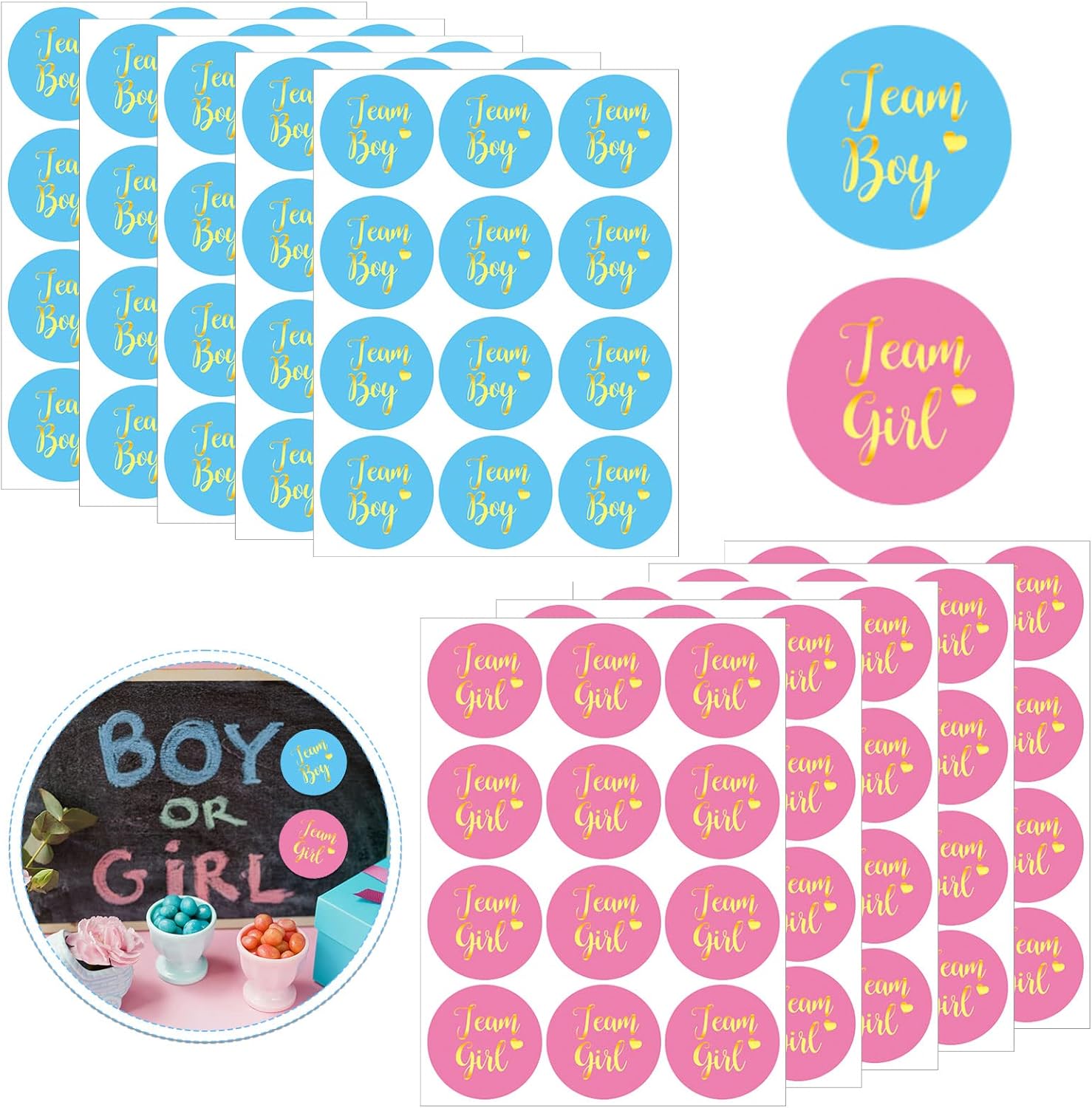 120 Pieces Gender Reveal Stickers Baby Stickers Team Girl Boy Voting ...