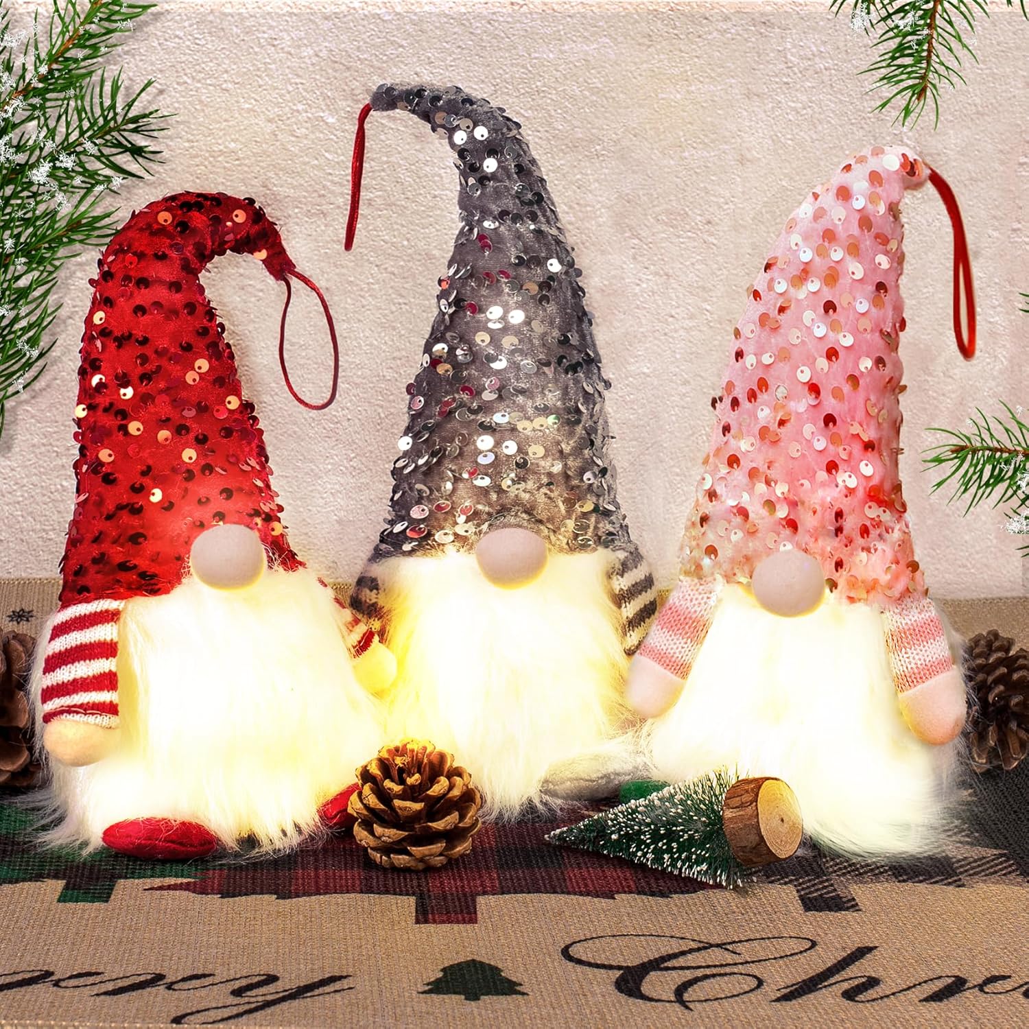 Amazon.com: 3 Set Lighted Gnomes, Light Up Tomte Plush Elf with ...