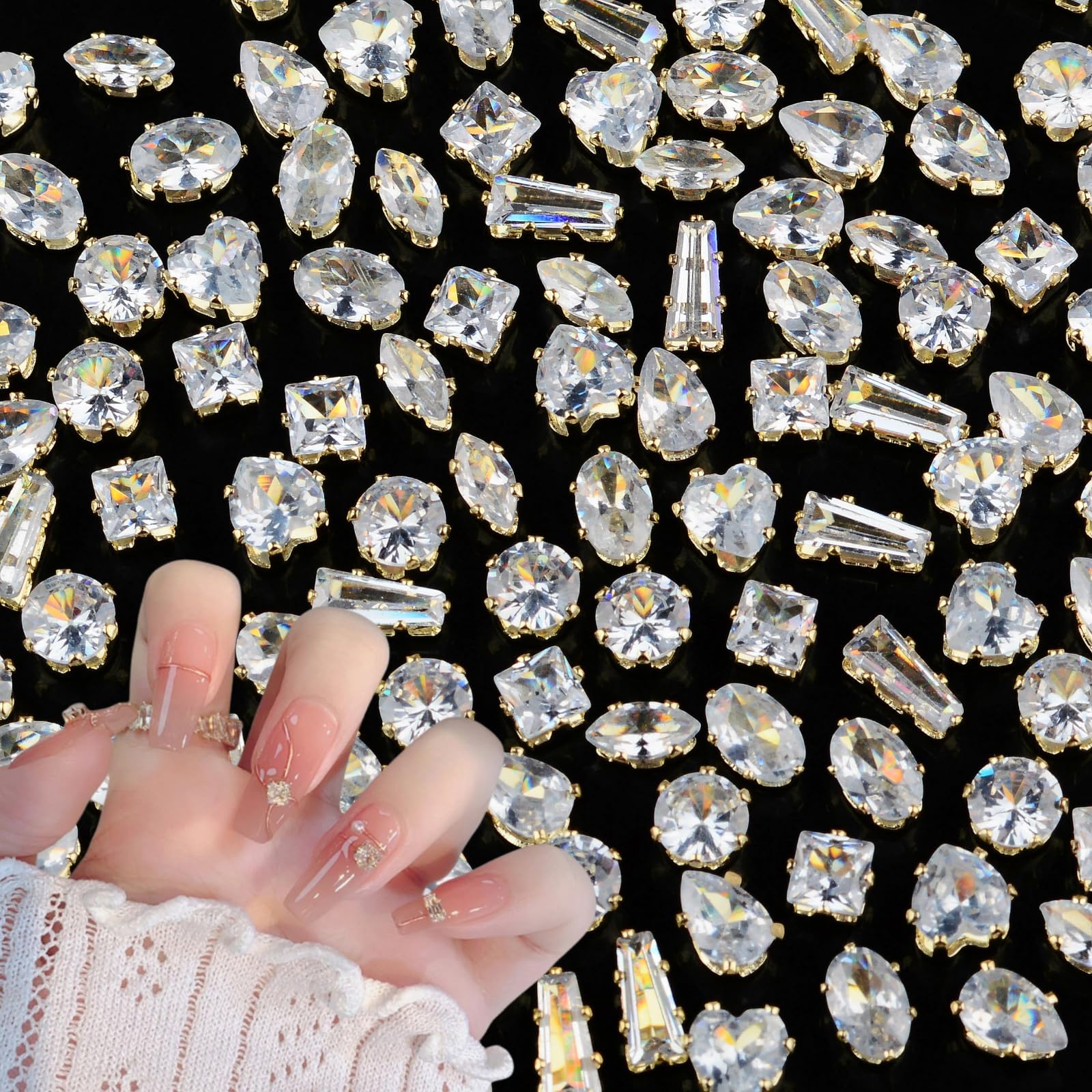 Amazon.com: 48 Pcs Big Mix Sizes Different Shape Nail Rhinestones 12 ...