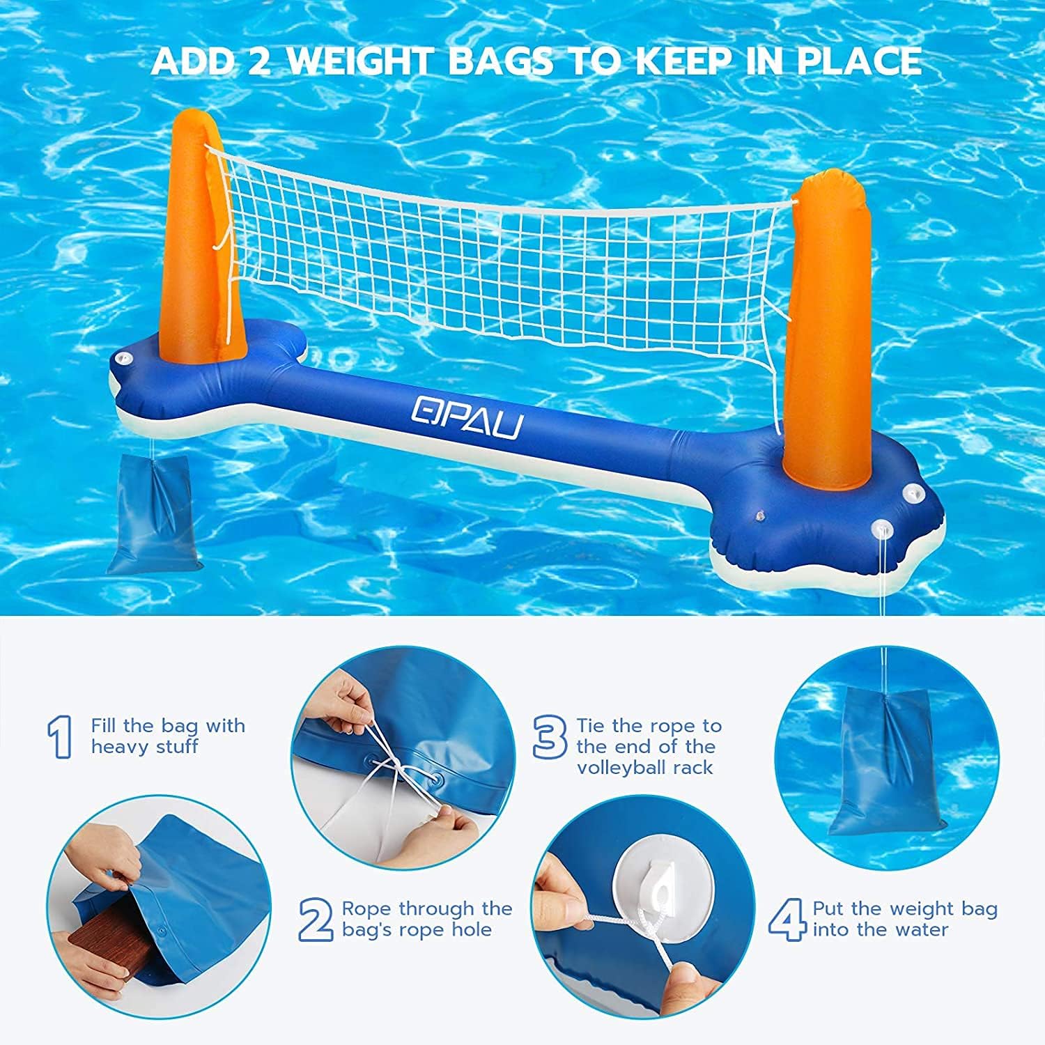 QPAU Inflatable Pool Float Set, Inflatable Volleyball Set with ...