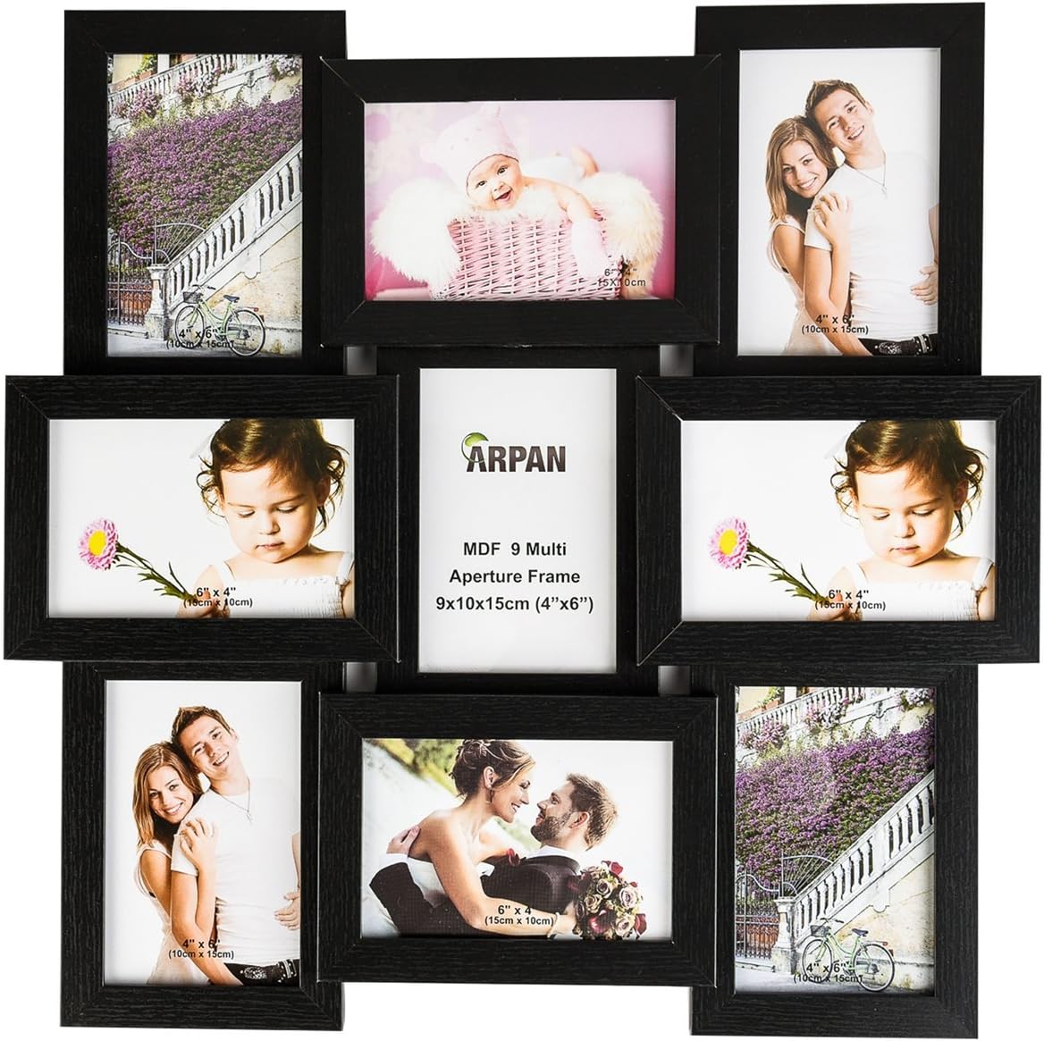 ARPAN MDF Multi Apperture Picture/Photo Frame, Holds 9 x 6''X4'' Photos ...