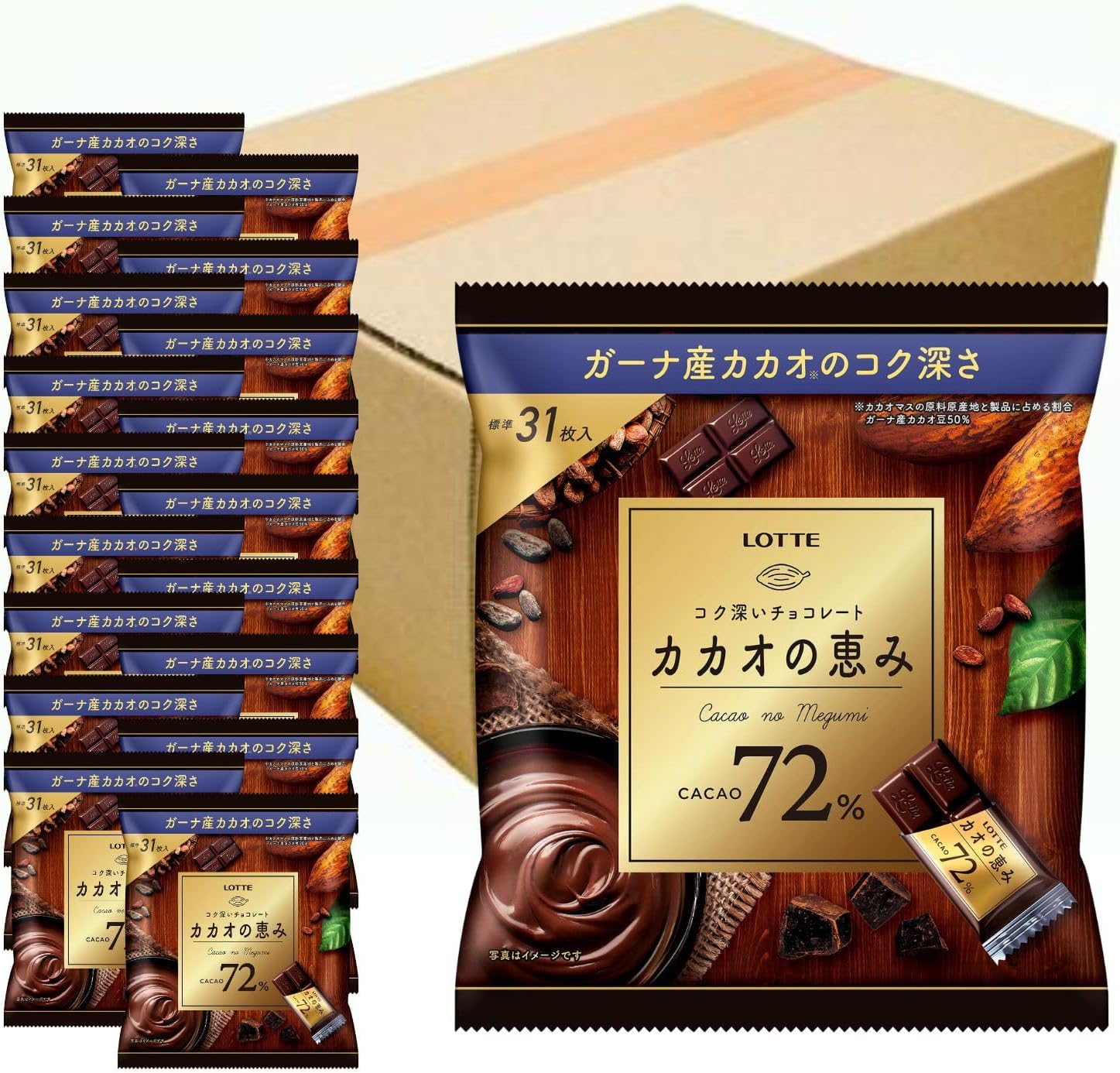 Amazon | 【ケース販売】ロッテ カカオの恵み72%シェアパック 124g×18個 | ロッテ | チョコレート 通販