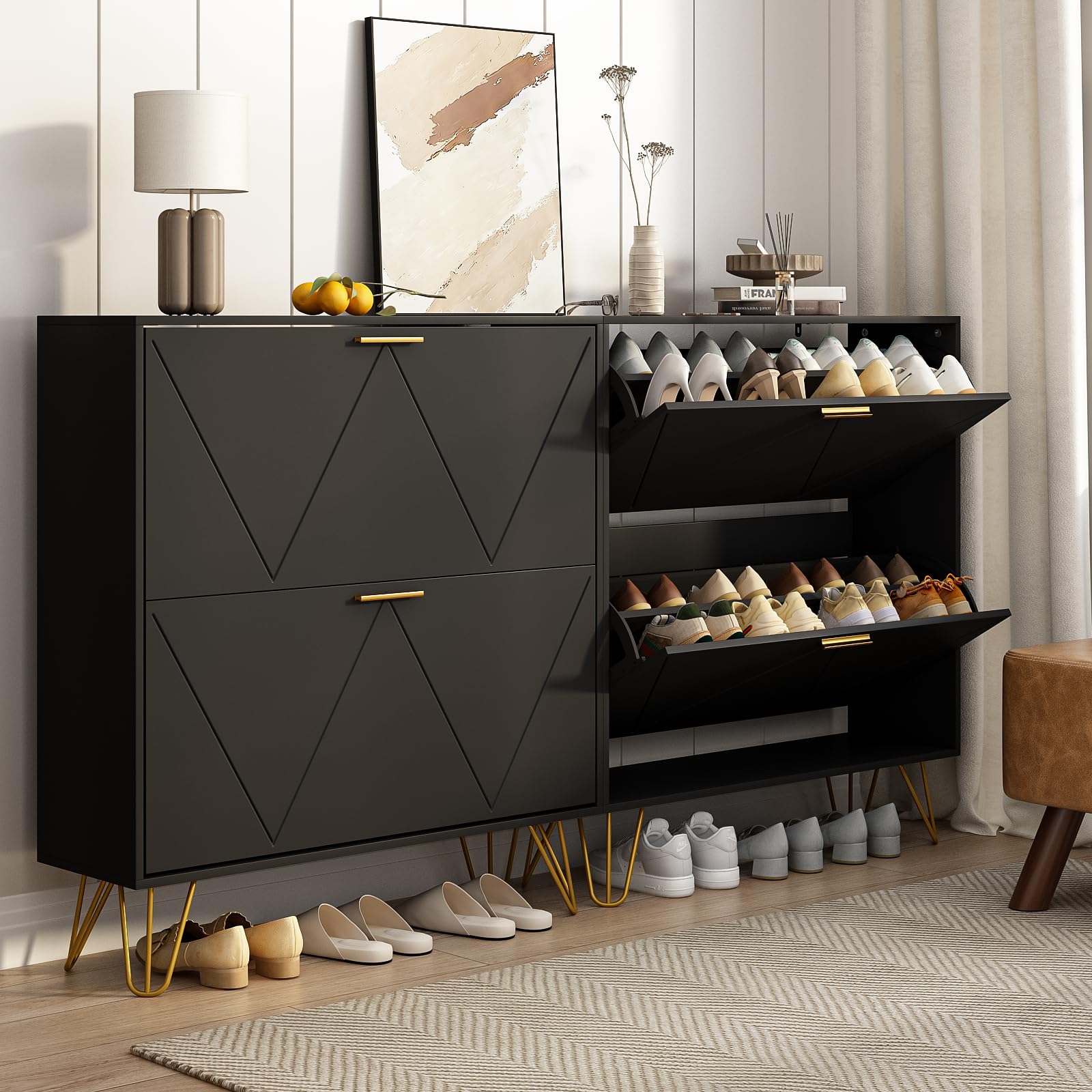 Amazon.com: Tradare Black Shoe Cabinet Storage for Entryway, Set of 2 ...