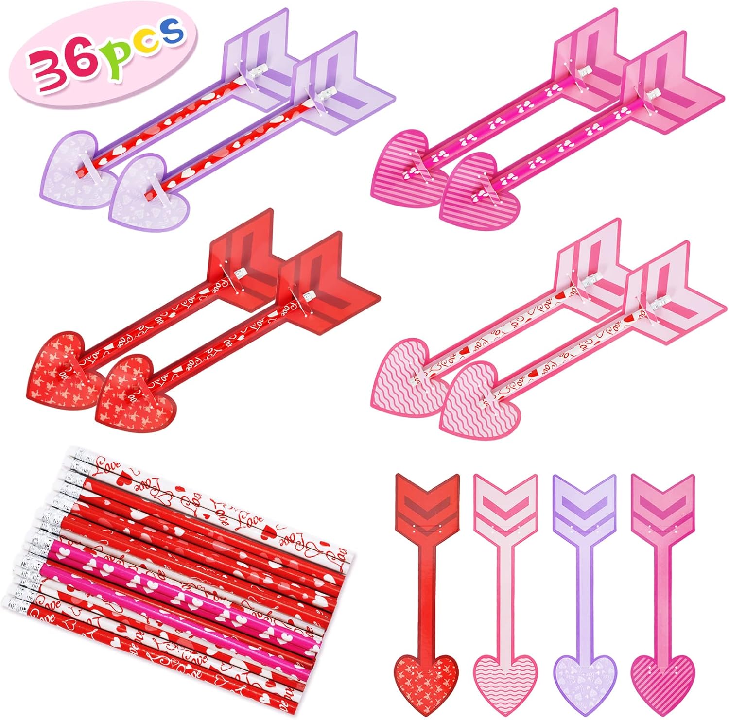 Amazon.com: Whaline 36Pcs Valentine's Day Pencils with Toppers Cards ...