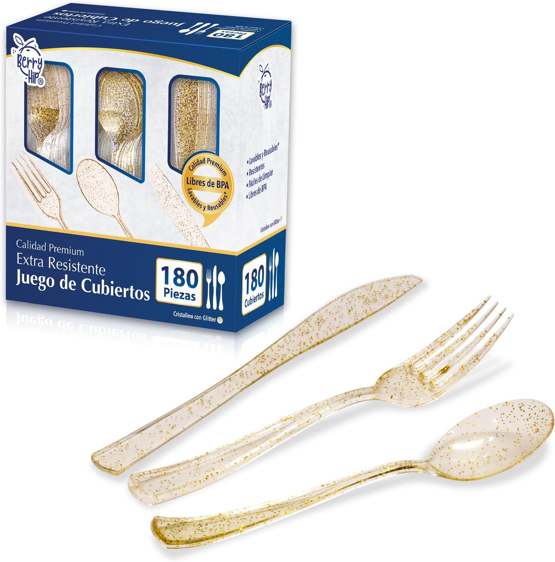 JL Prime - Juego de cubiertos de plástico dorado de 160 piezas ...
