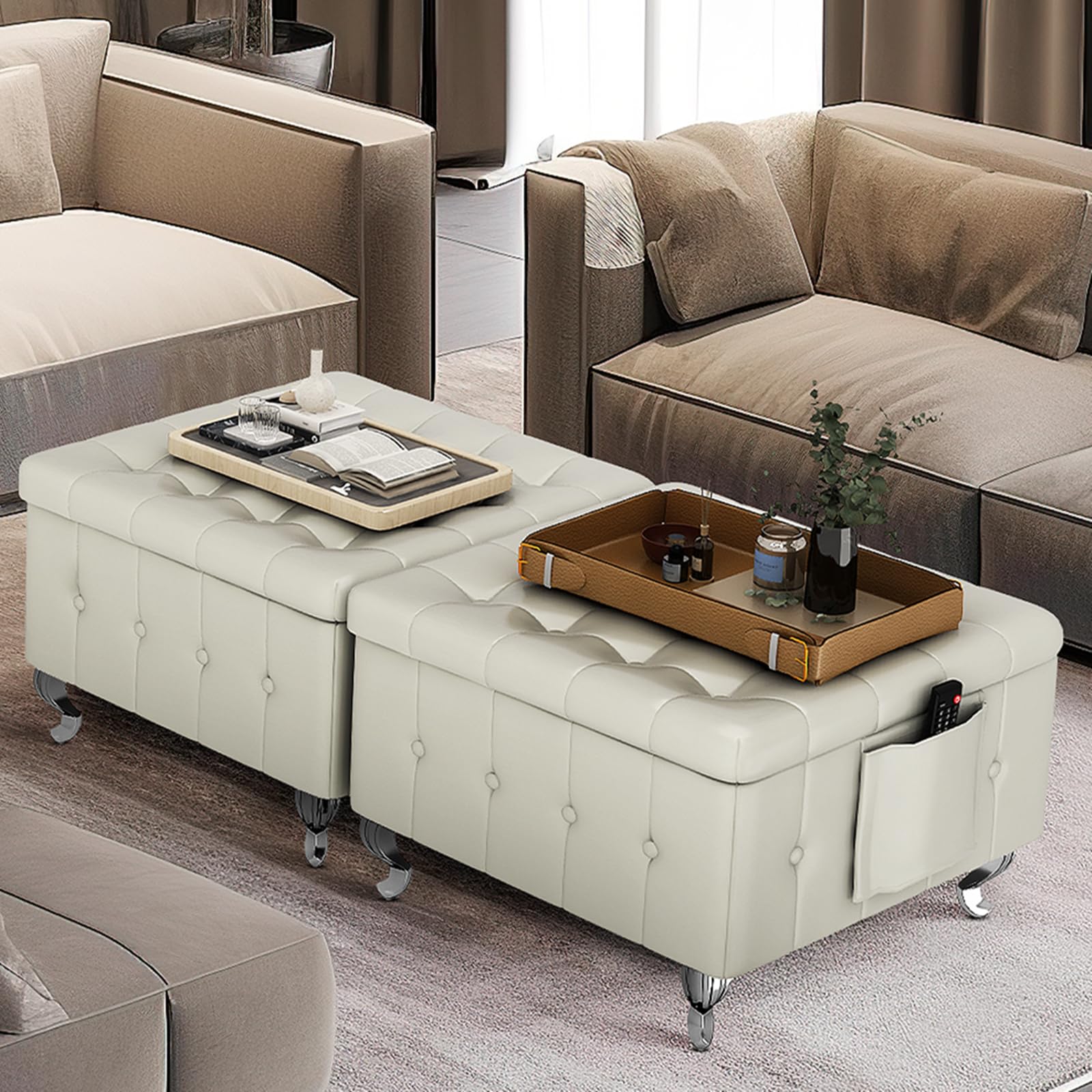 Amazon.com: DKLGG Square Ottoman with Storage for Living Room, Large ...
