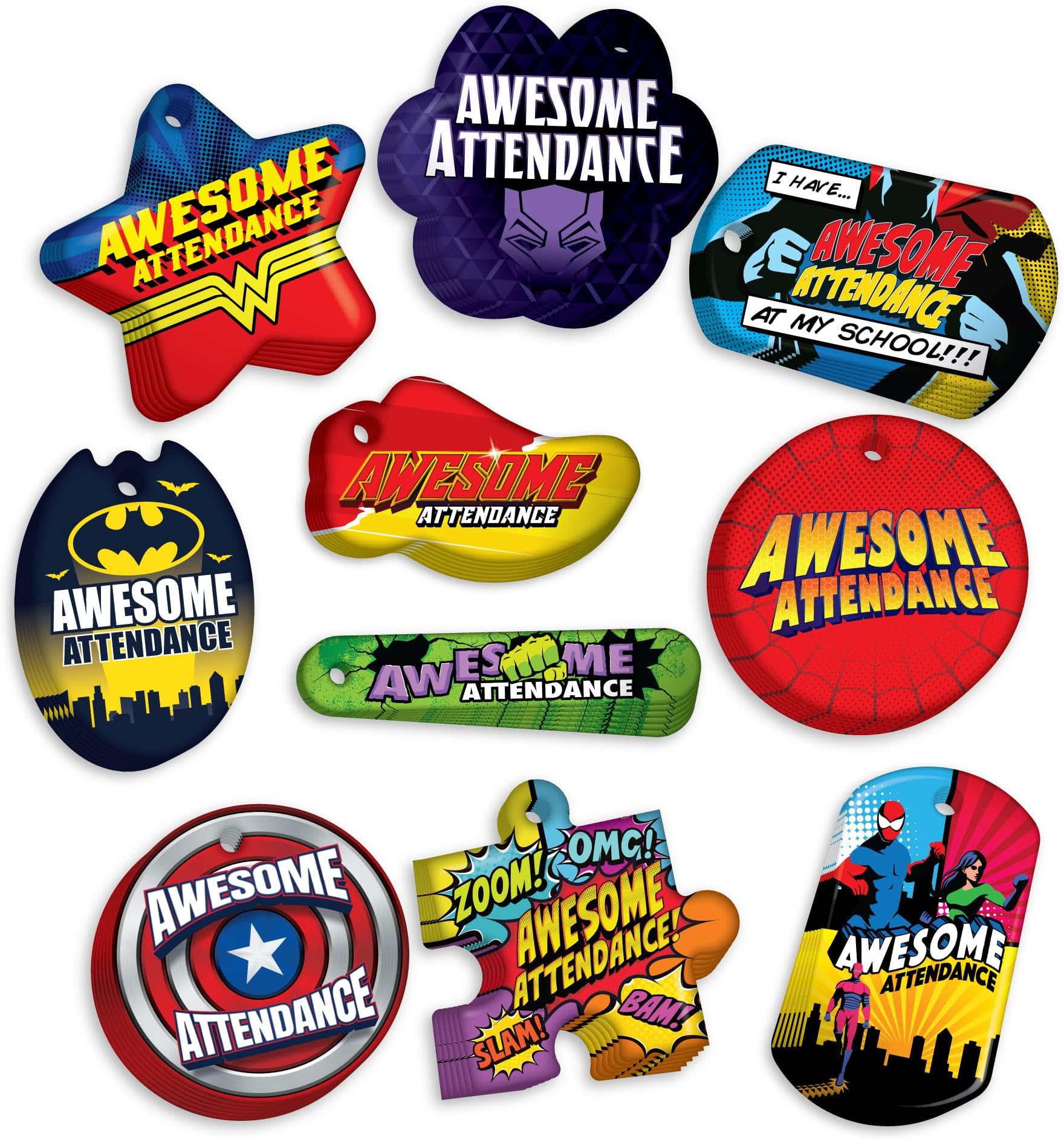 Amazon.com : Awesome Attendance Heroes Brag Tag Value Pack to Improve ...