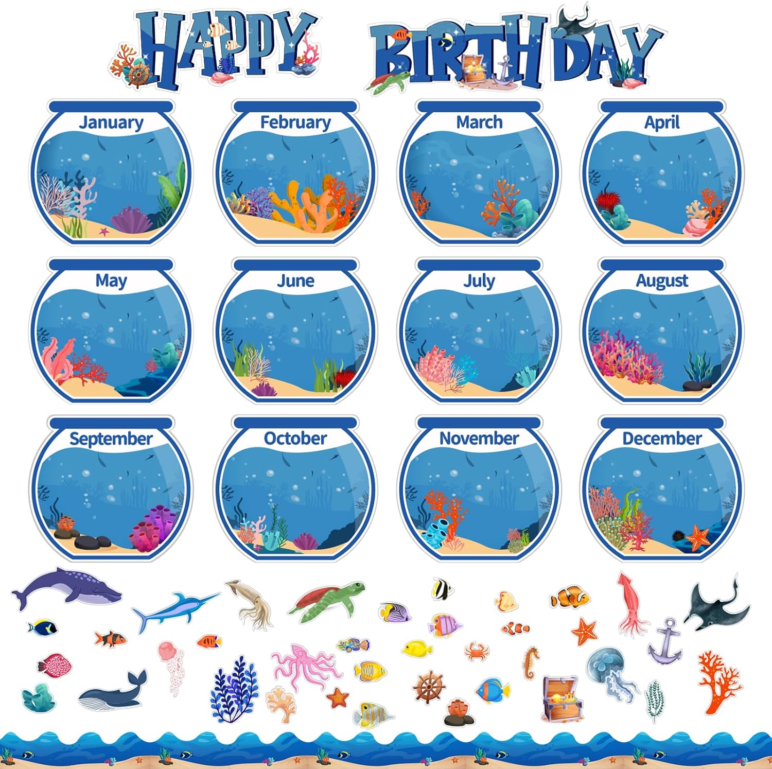 Amazon.com: Sosolong Under The Sea Birthday Bulletin,Ocean Theme ...
