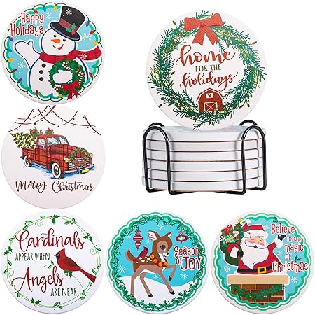Amazon.com: Whaline Merry Christmas Coasters Set of 4 Red Black Buffalo ...