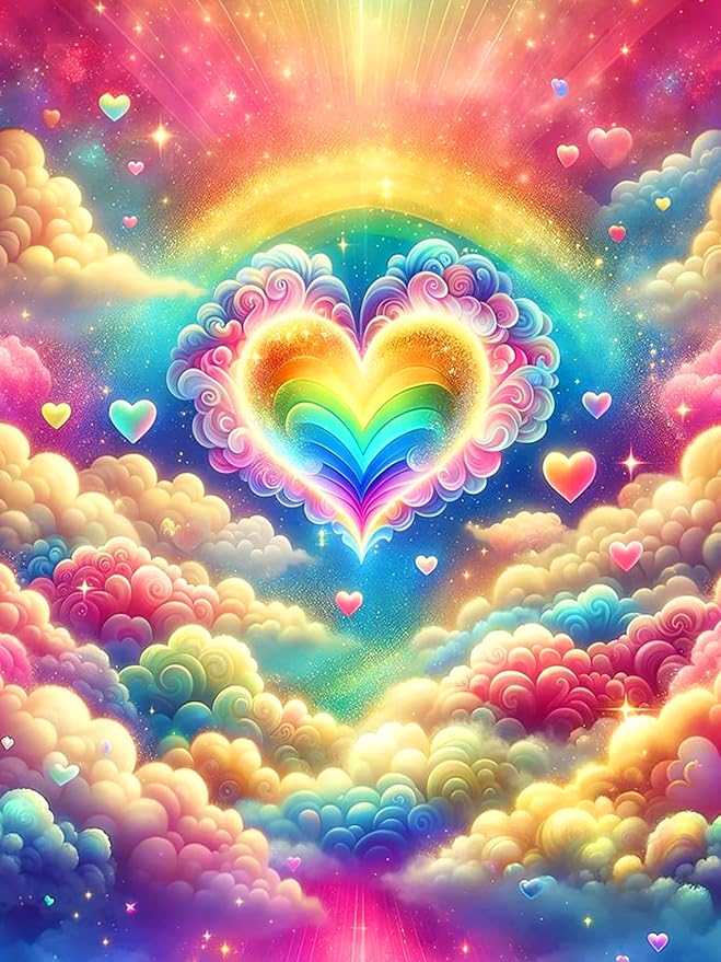 Amazon.com: Axquilon Diamond Art Kits for Adults-Rainbow Heart 5D ...