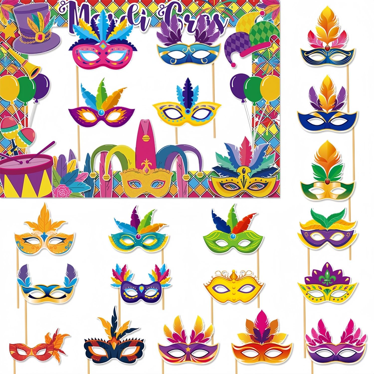 Amazon.com: 21 Pieces Masquerade Party Photo Booth Props Kit - 20 ...