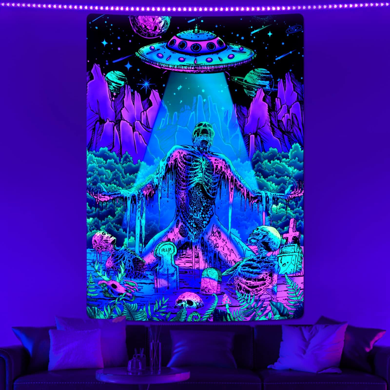 Amazon.com : The Thinker Psychedelic Skeleton Mushroom Wall Art Flag ...