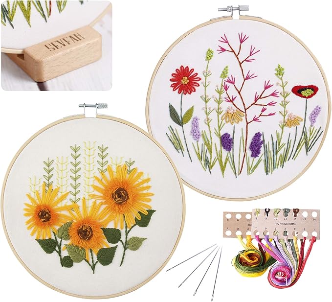 Amazon.com: 2 sets Embroidery Kits, Full Range of Embroidery Starter ...