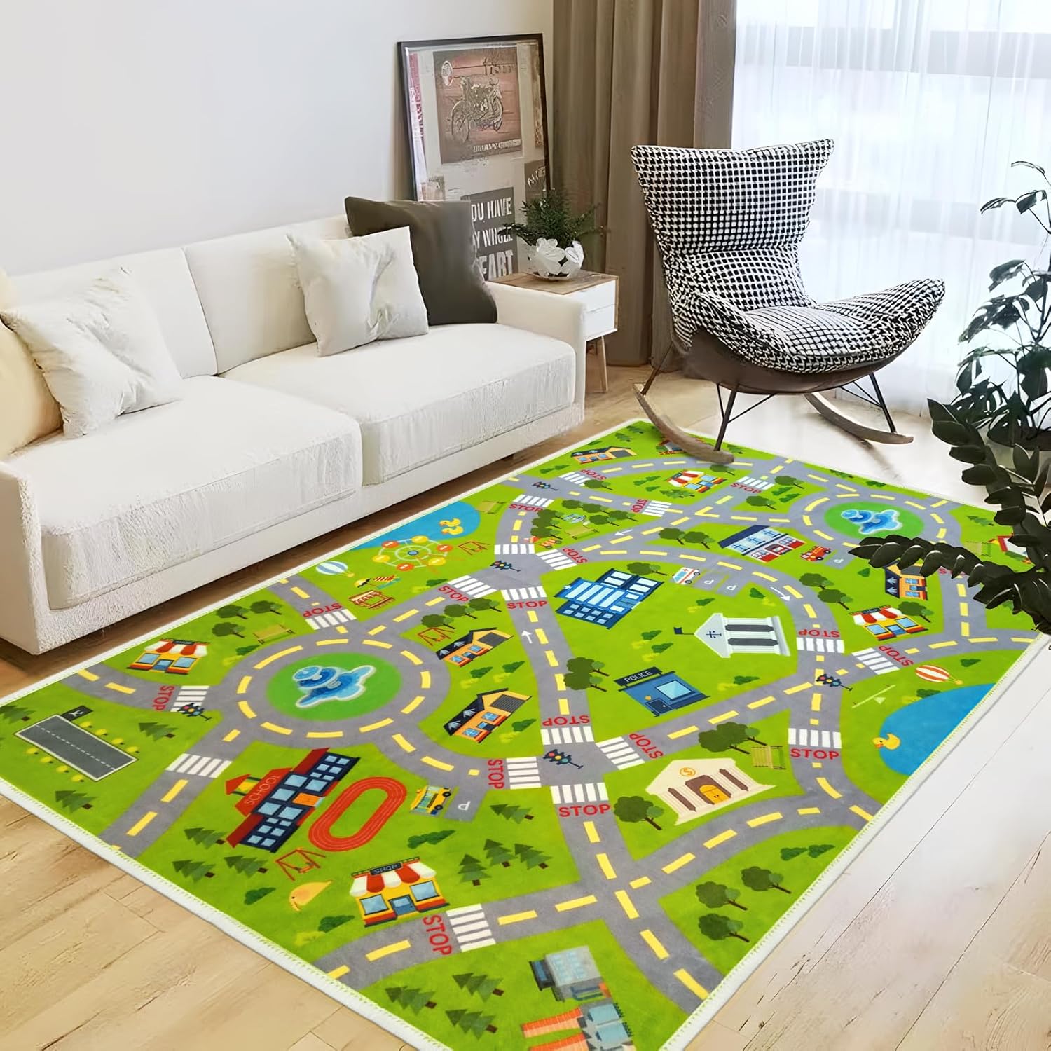 Amazon.com: Xuzrdaa 4x6 Ft Kids Rug Car Play Mat Car Rug for Playroom ...