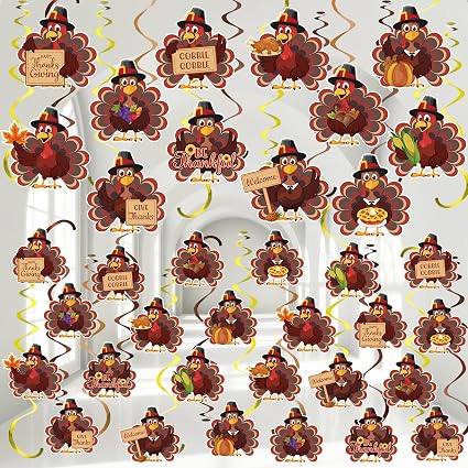 Amazon.com: Spakon 72 Pcs Thanksgiving Turkey Hanging Swirl Decoration ...