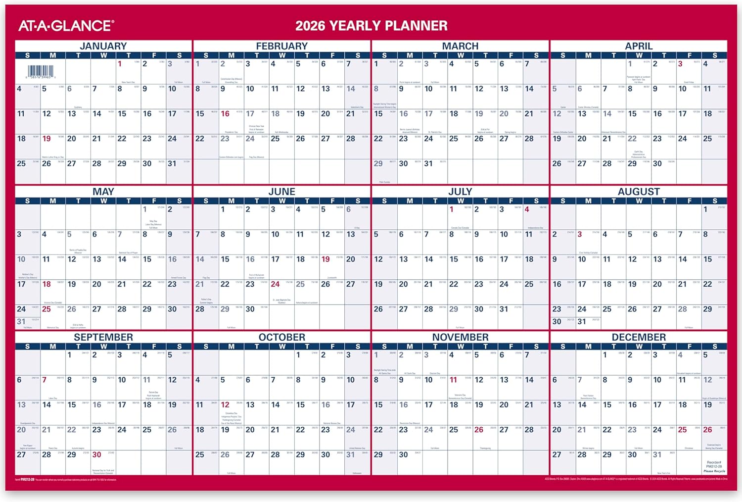 Amazon.com: AT-A-GLANCE 2026 Wall Calendar, Monthly, 24" x 36", Extra ...