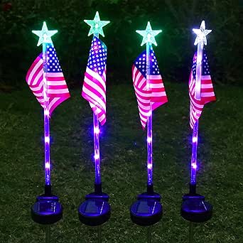 Solar American Flag Garden Lights, 2PCS Decorations Patriotic Lawn ...