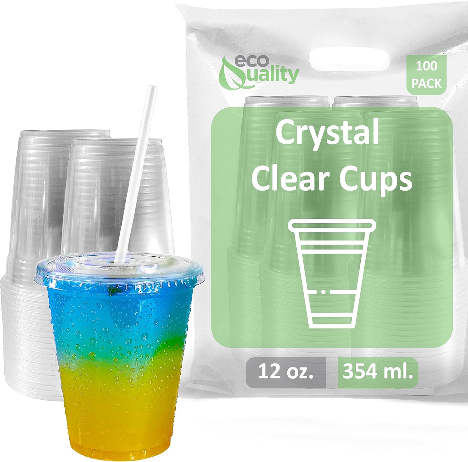 Amazon.com: EcoQuality Clear Plastic Disposable Cups with Lids and ...