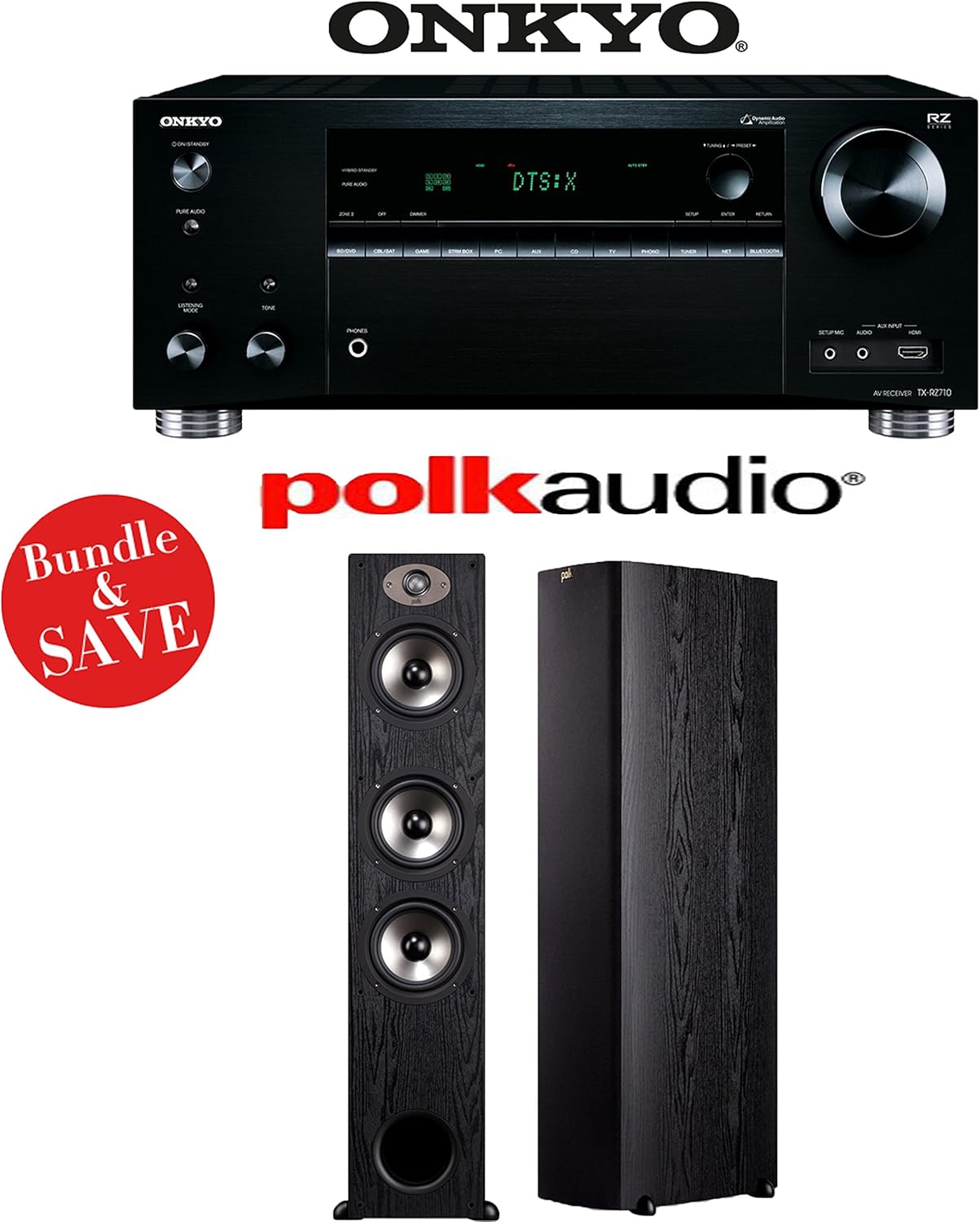 Onkyo TX-RZ710 7.2-Channel Network A/V Receiver + (1) Pair of Polk ...