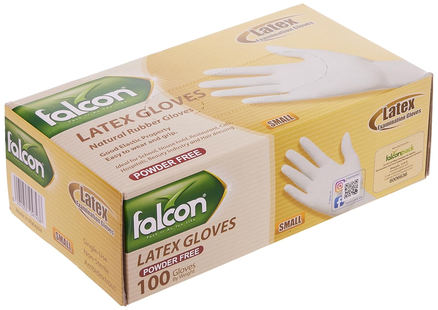 Falcon Latex Gloves (Small) Pre-Powdered 100 Pieces : Amazon.in ...