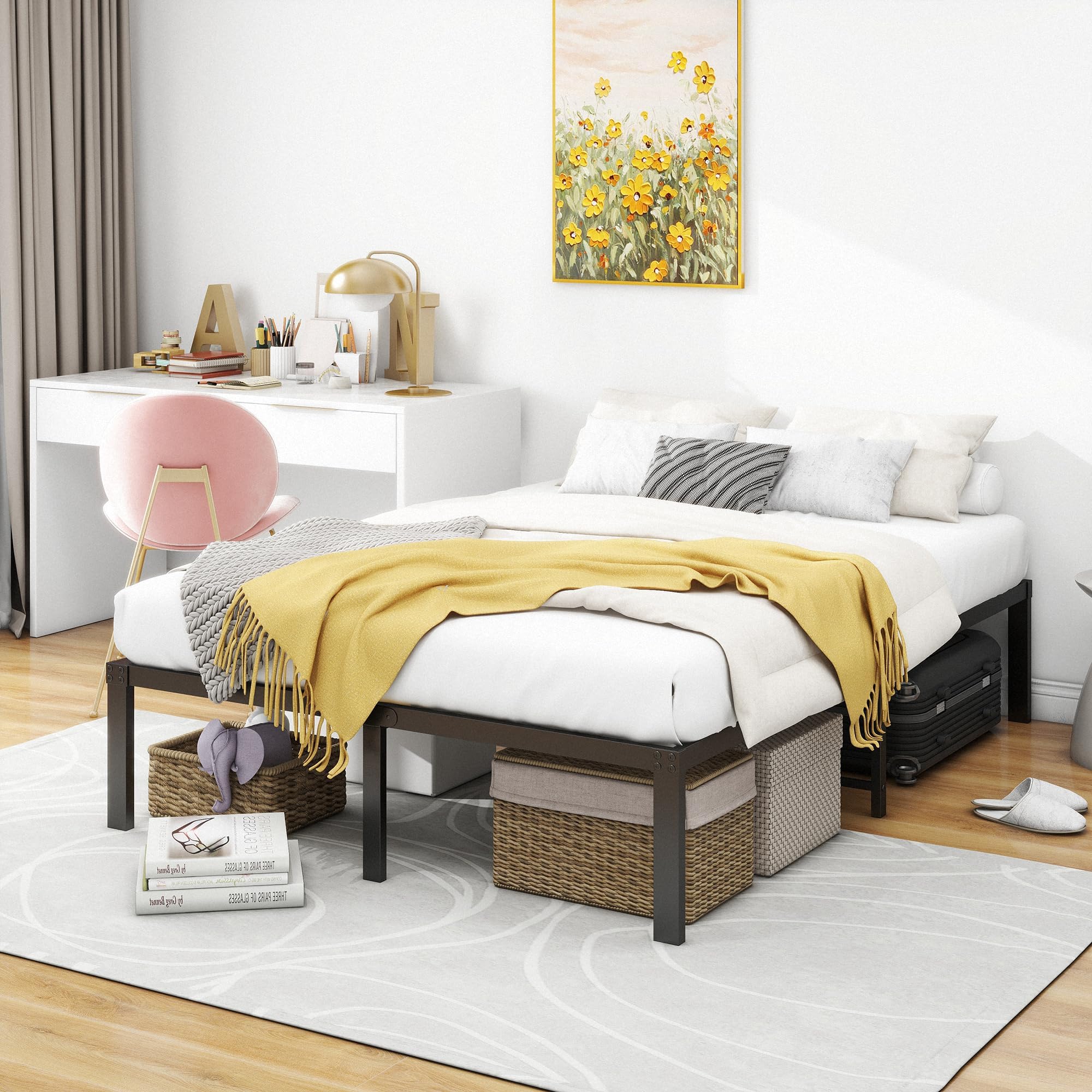 HOMERECOMMEND Bed 120 x 200 cm Metal Bed Frame, with Metal Slatted ...