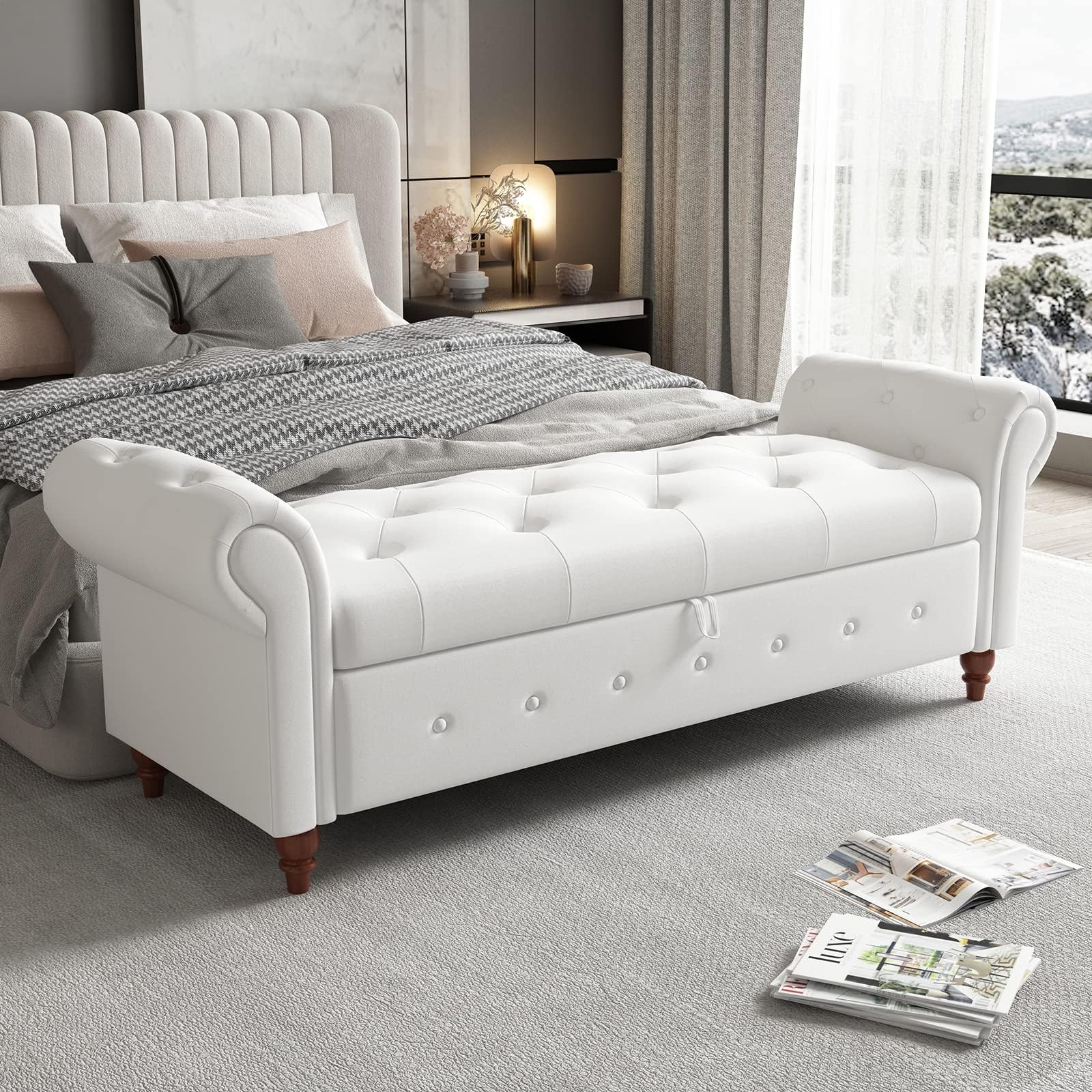 Amazon.com: LUCKHAO 63" Upholstered Storage Ottoman for Bedroom End of ...
