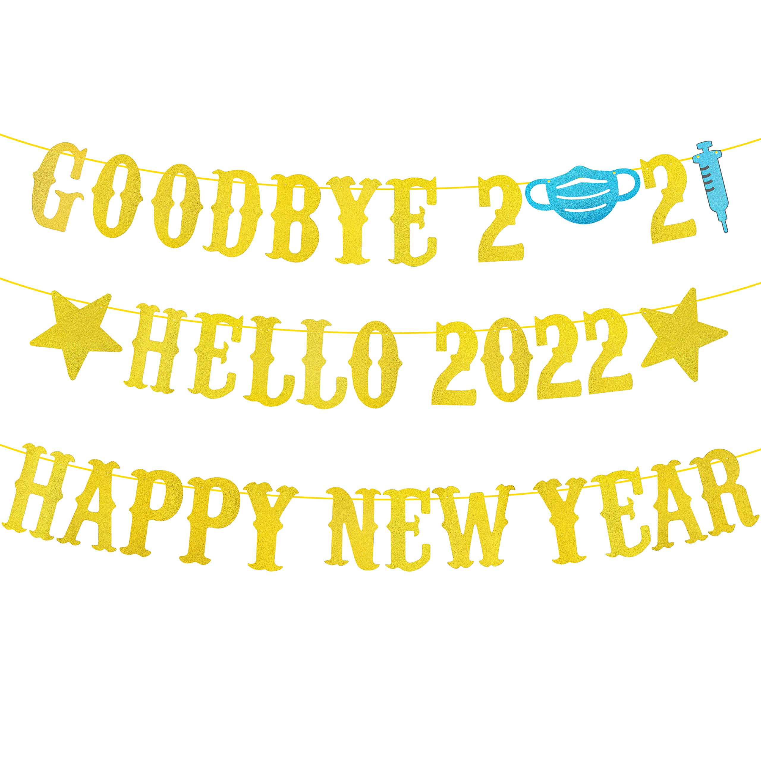 Buy Goodbye 2021 Hello 2022 Happy New Year Banner, Gold Glitter Happy ...