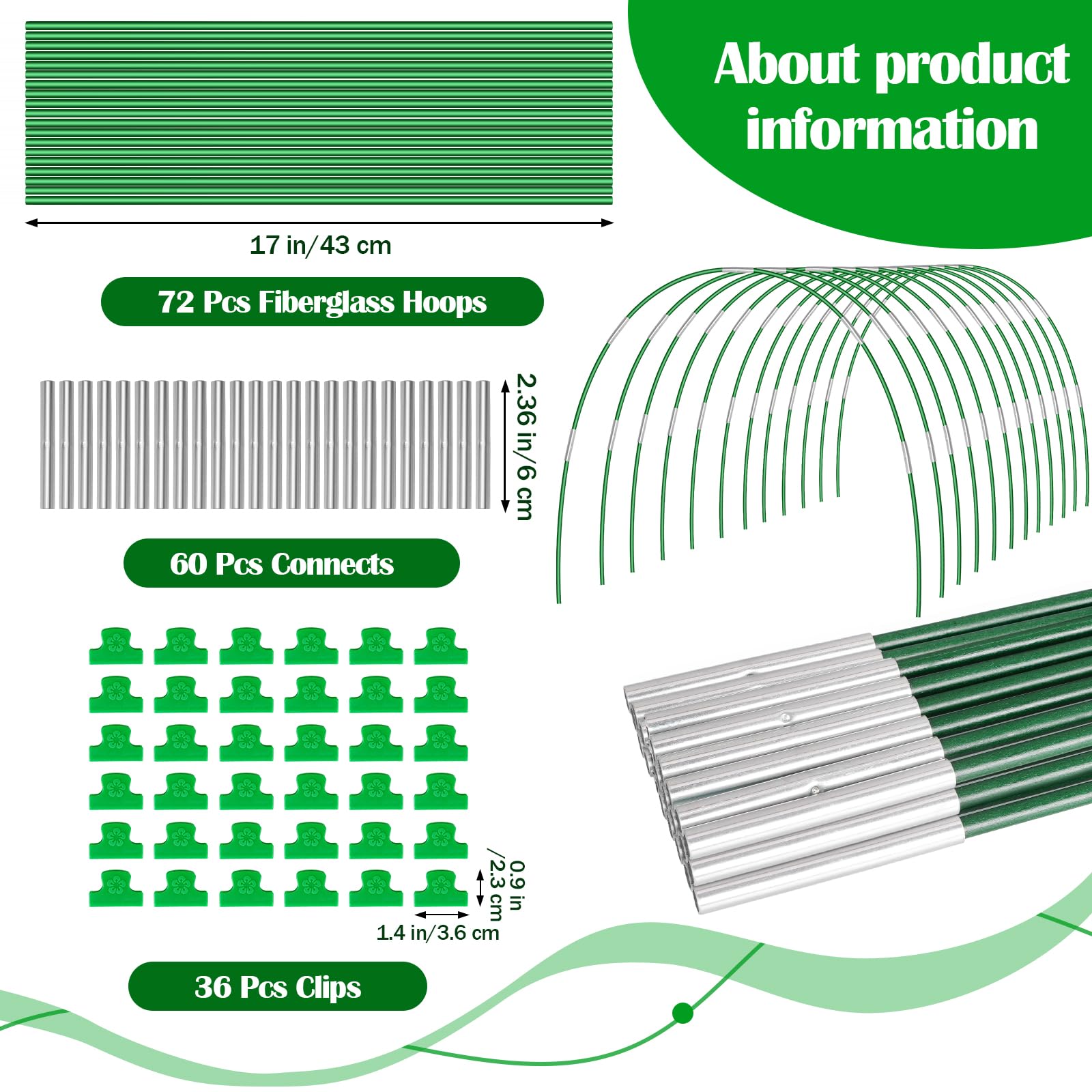PETSTIBLE 72Pcs Greenhouse Hoops for DIY Grow Tunnel, 12 Sets of 8Ft ...